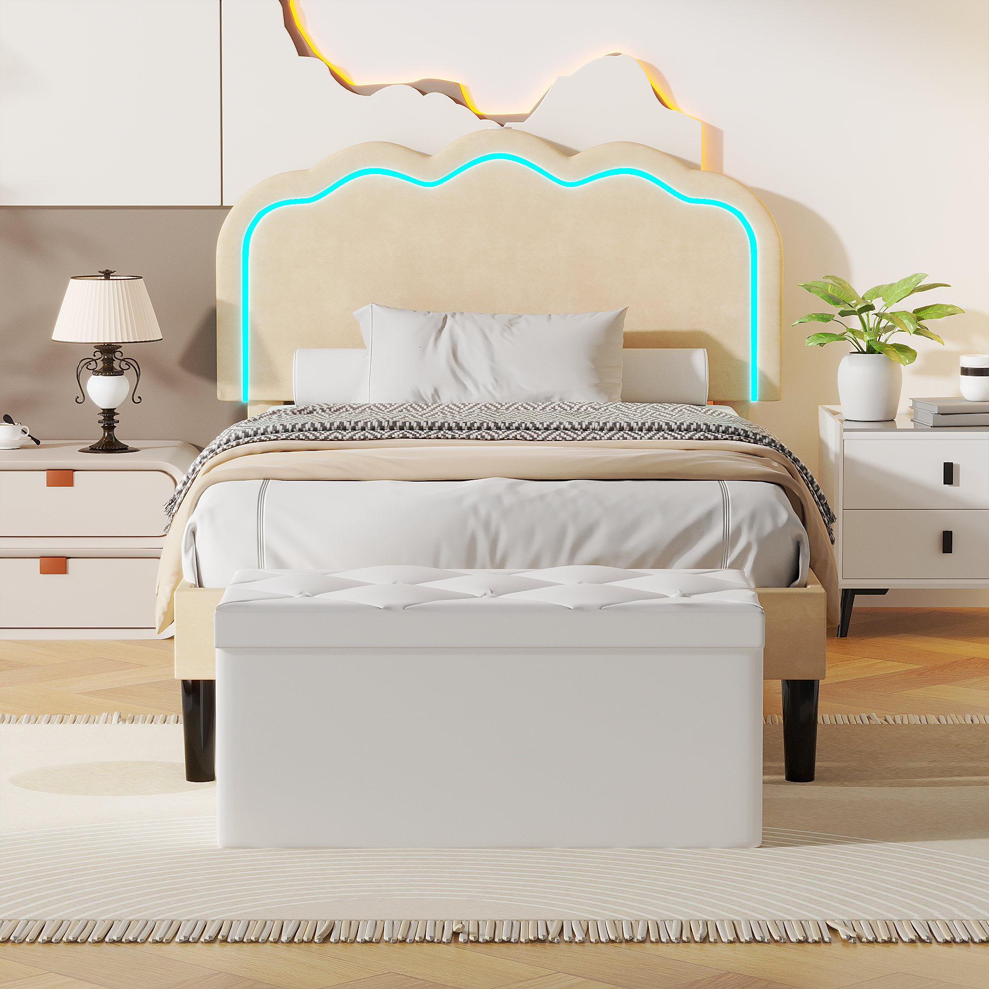 Wrought Studio™ Kabes Platform Bed with Headboard & LED Lights and ...