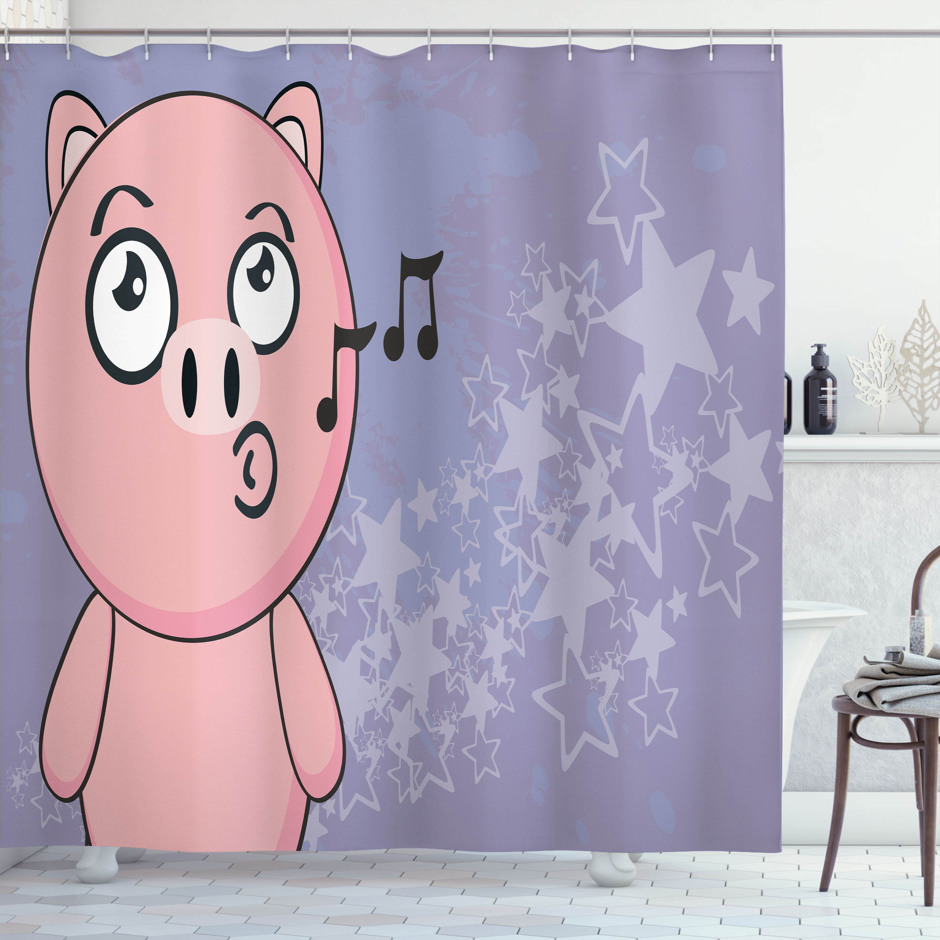 East Urban Home Pig Shower Curtain Farm Animal Singing Star Motifs Ceil ...