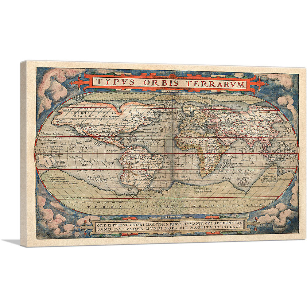 ARTCANVAS Ortelius World Map 1570 by Abraham Ortelius - Wrapped Canvas ...