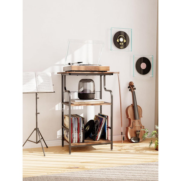 Williston Forge 3-Tier Record Player Table, Vinyl Record Storage With ...