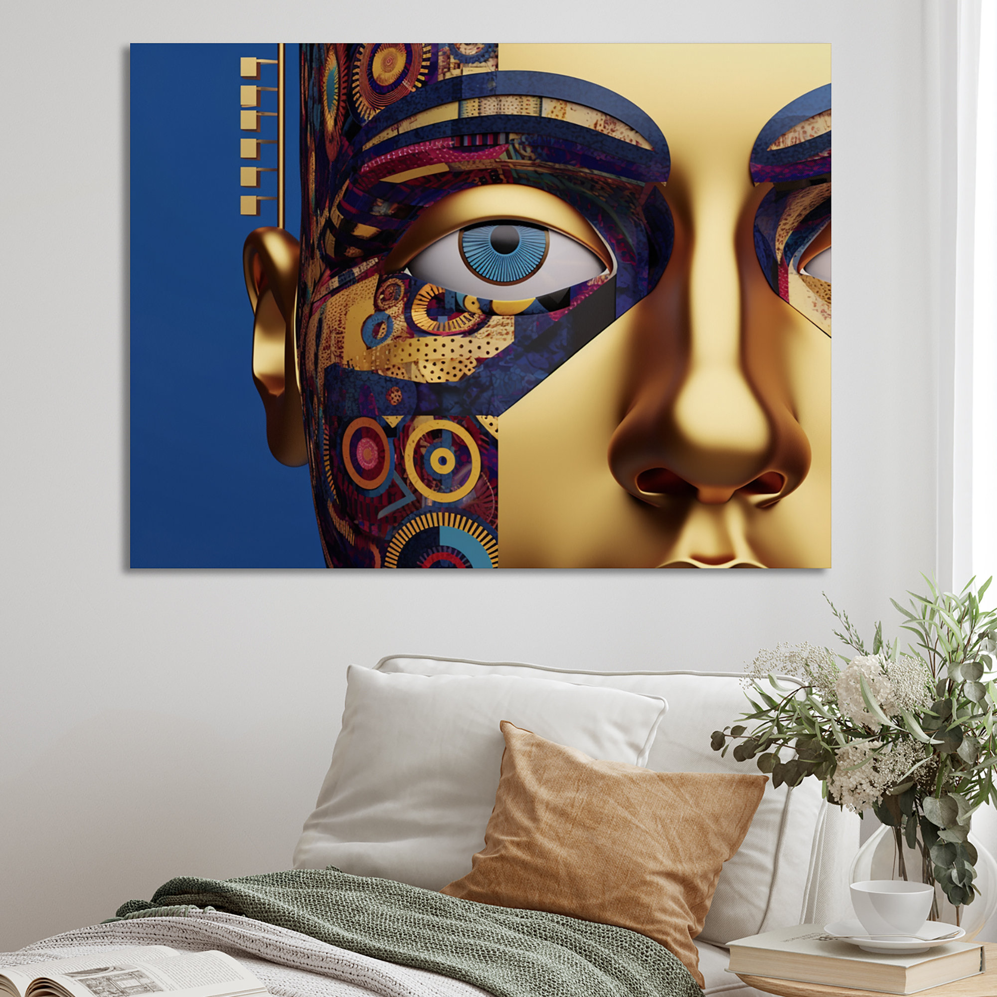 Trinx Portrait Of Futuristic Golden Man With Blue Eyes - Man Wall Art ...