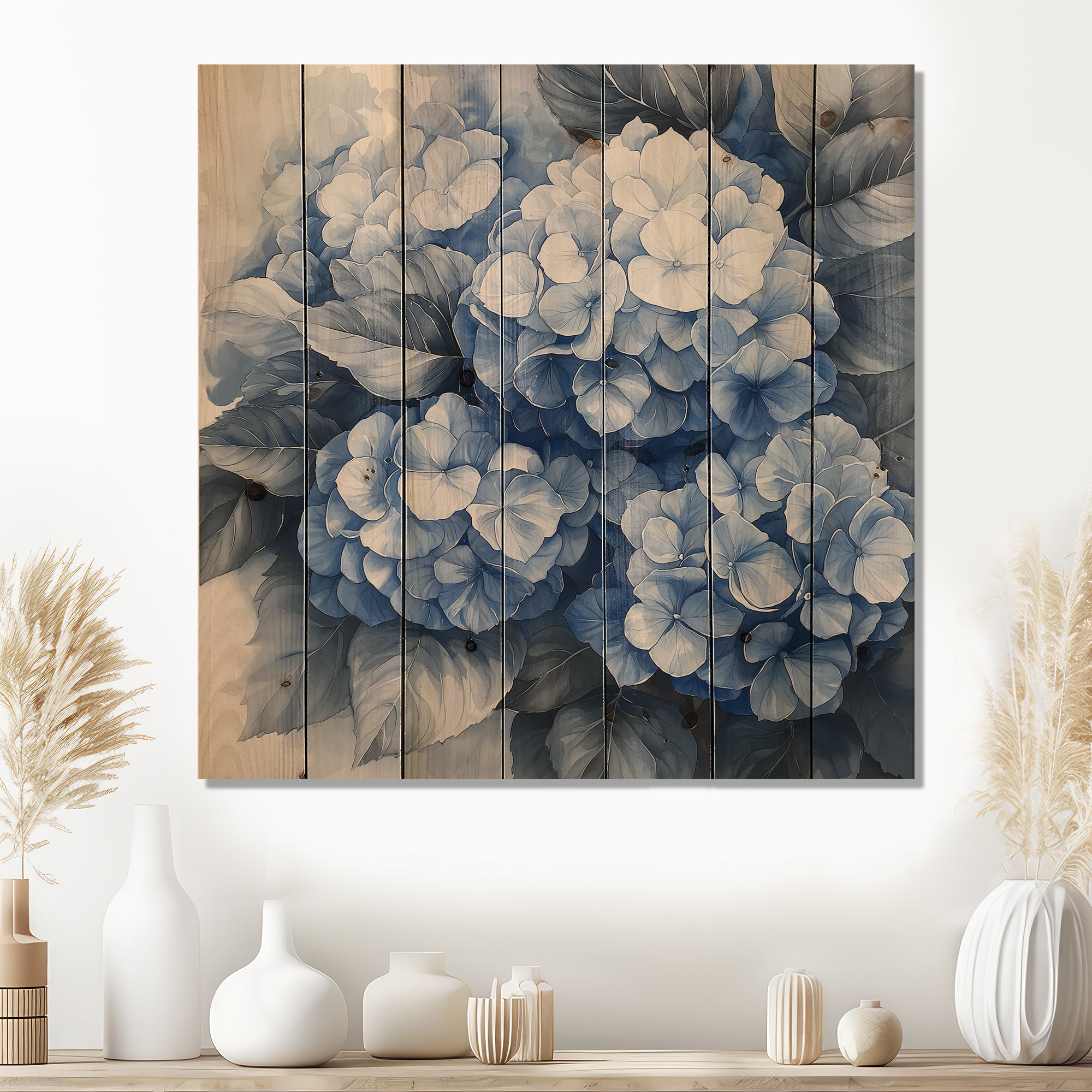 Ophelia & Co. Hydrangea Cluster With Blue Petals I - Hydrangea Wood ...