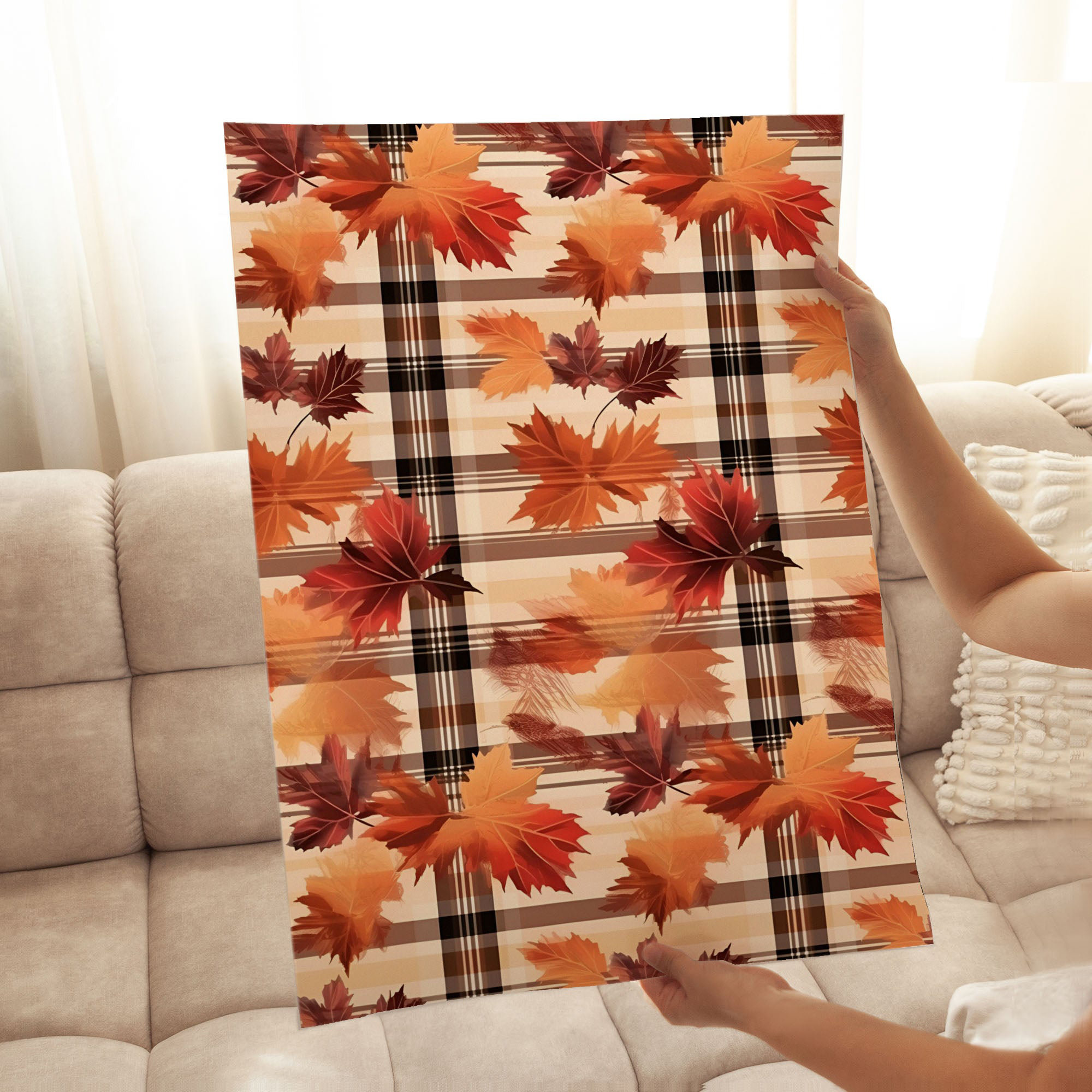 Winston Porter Holiday Fall Plaid and Leaves I Modern Unframed Art ...
