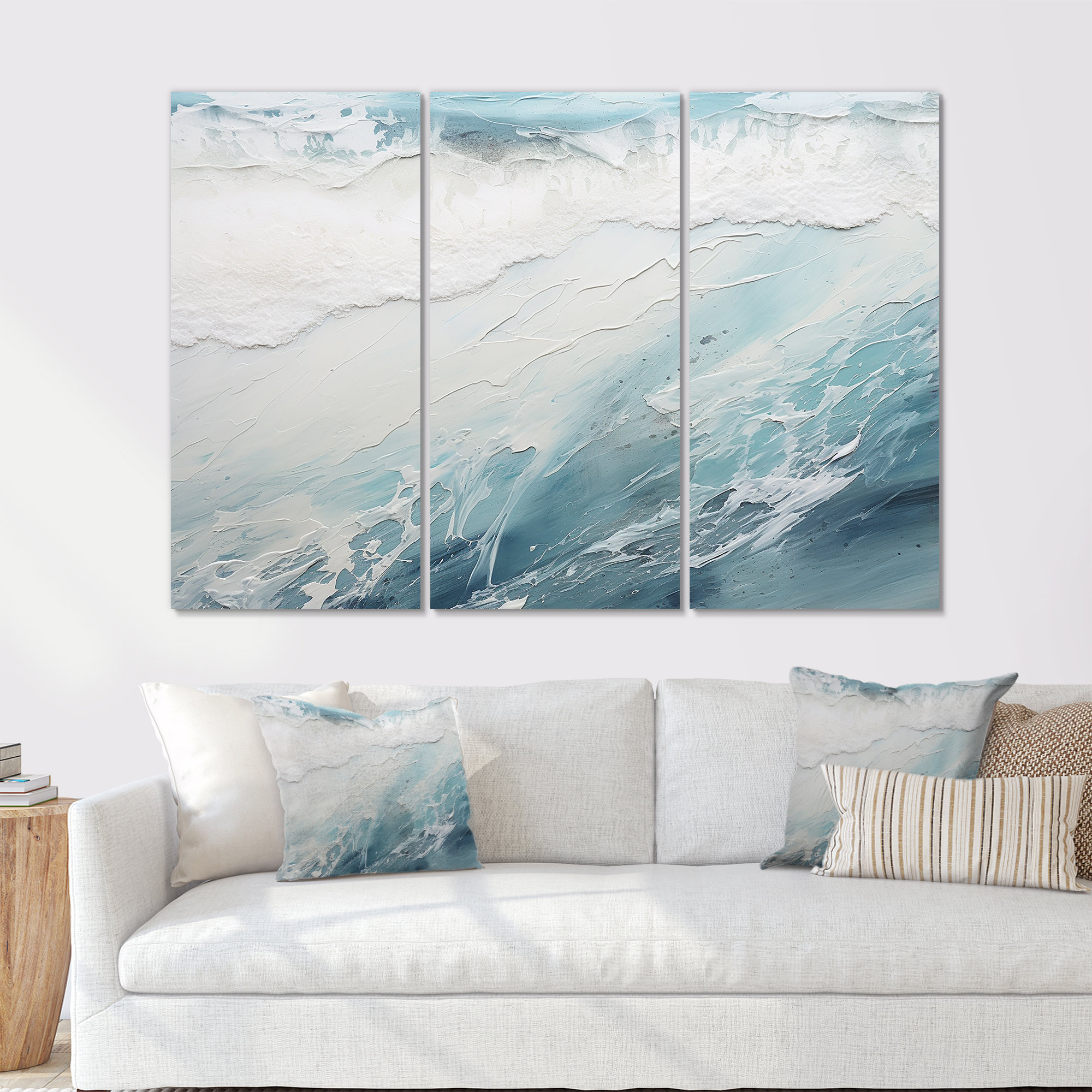 Design Art Soft Color Minimal Beach Wave I - Beach Canvas Art Set | Wayfair