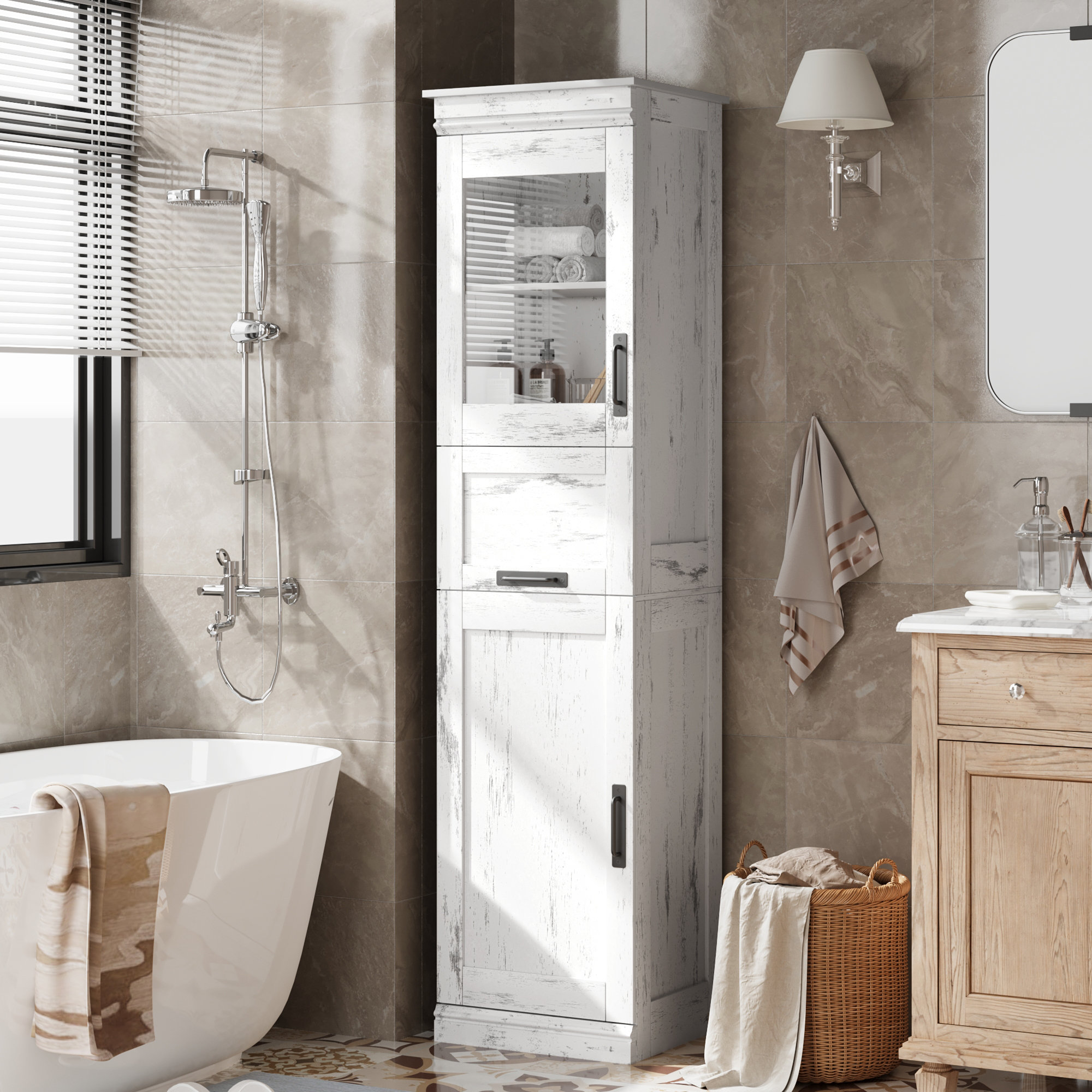 Gracie Oaks Slim Bathroom Storage Cabinet, Tall Narrow Storage Cabinet ...