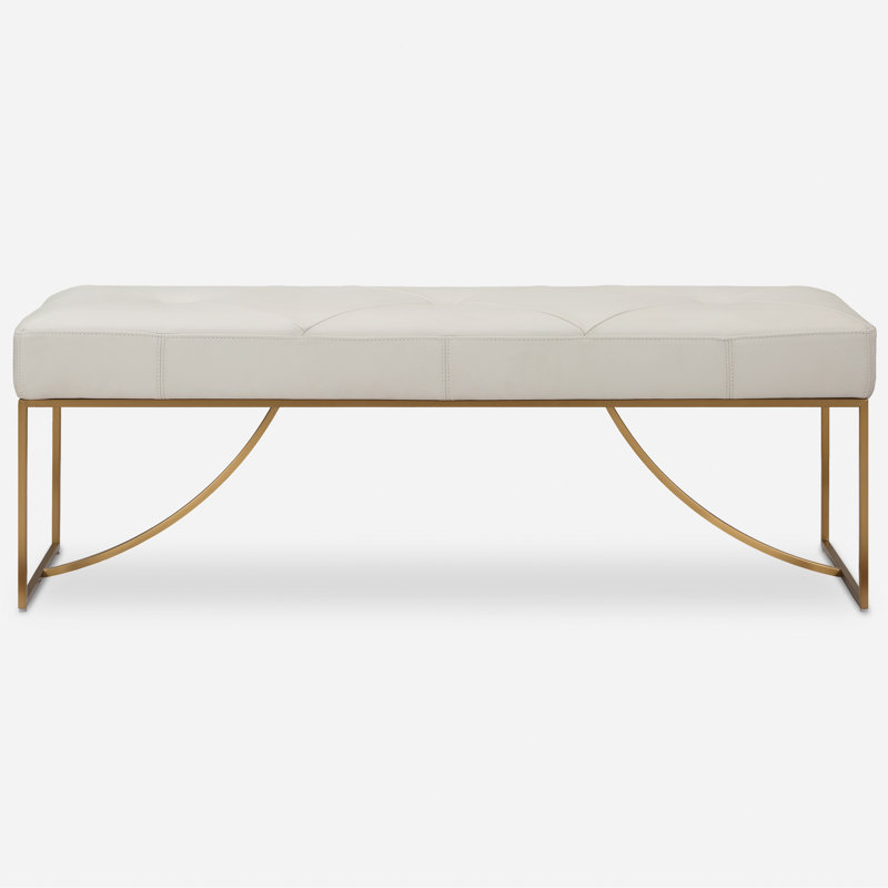 Everly Quinn Nehmia Ivory Leather Bench | Wayfair