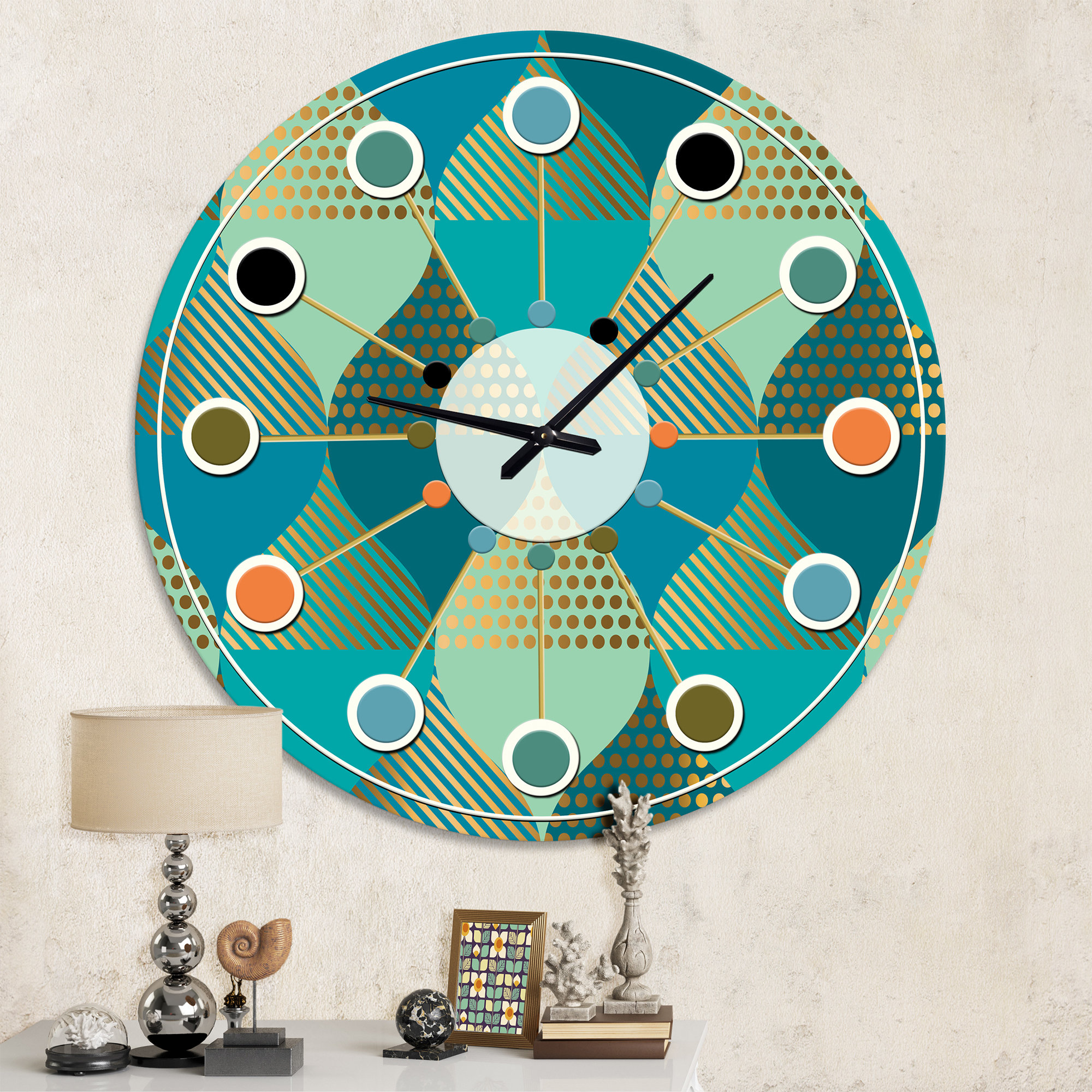 East Urban Home Luxury Retro Drops I - Mid-Century Modern wall clock ...