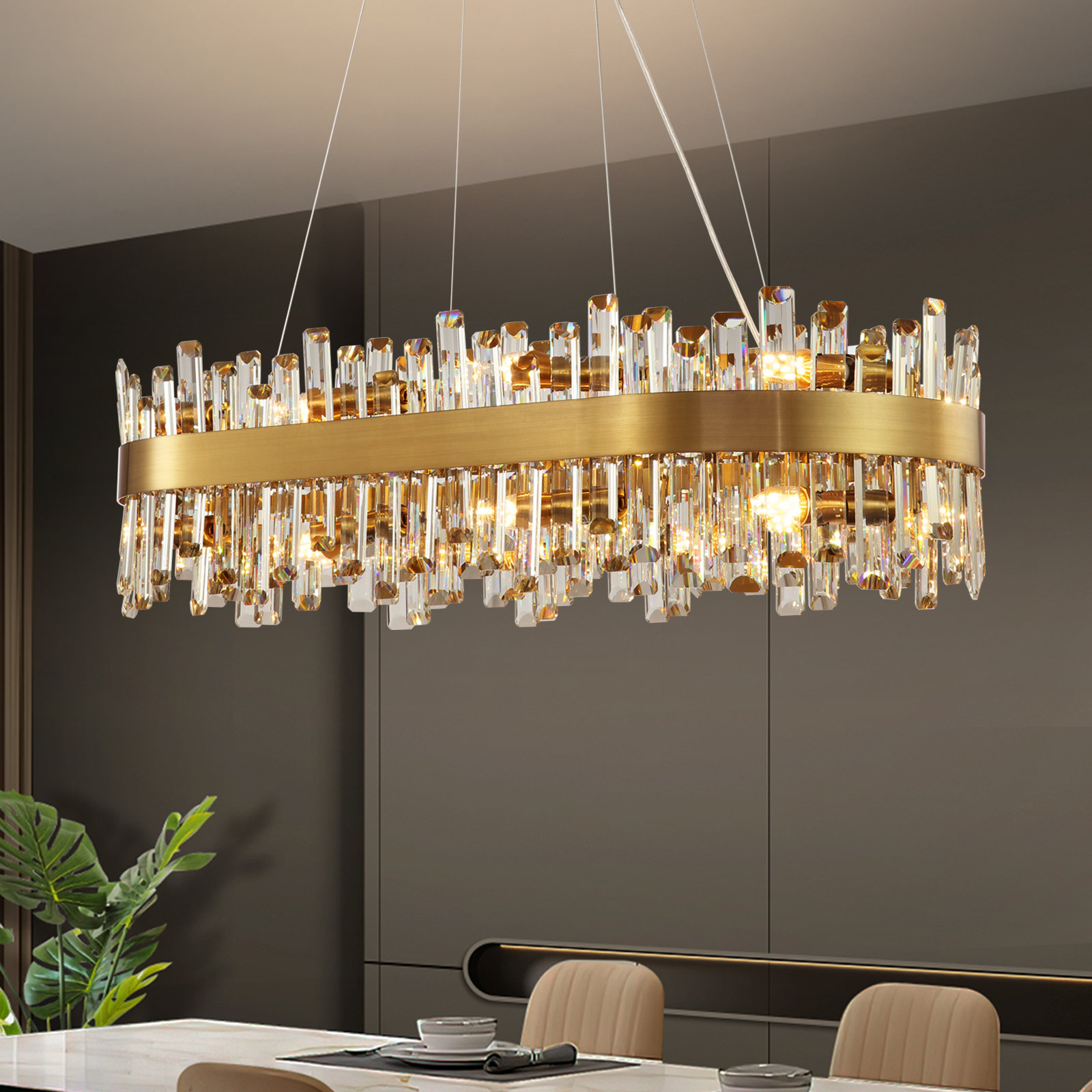 Everly Quinn Kacy Dimmable 16/20-Light Gold Rectangle Crystal ...