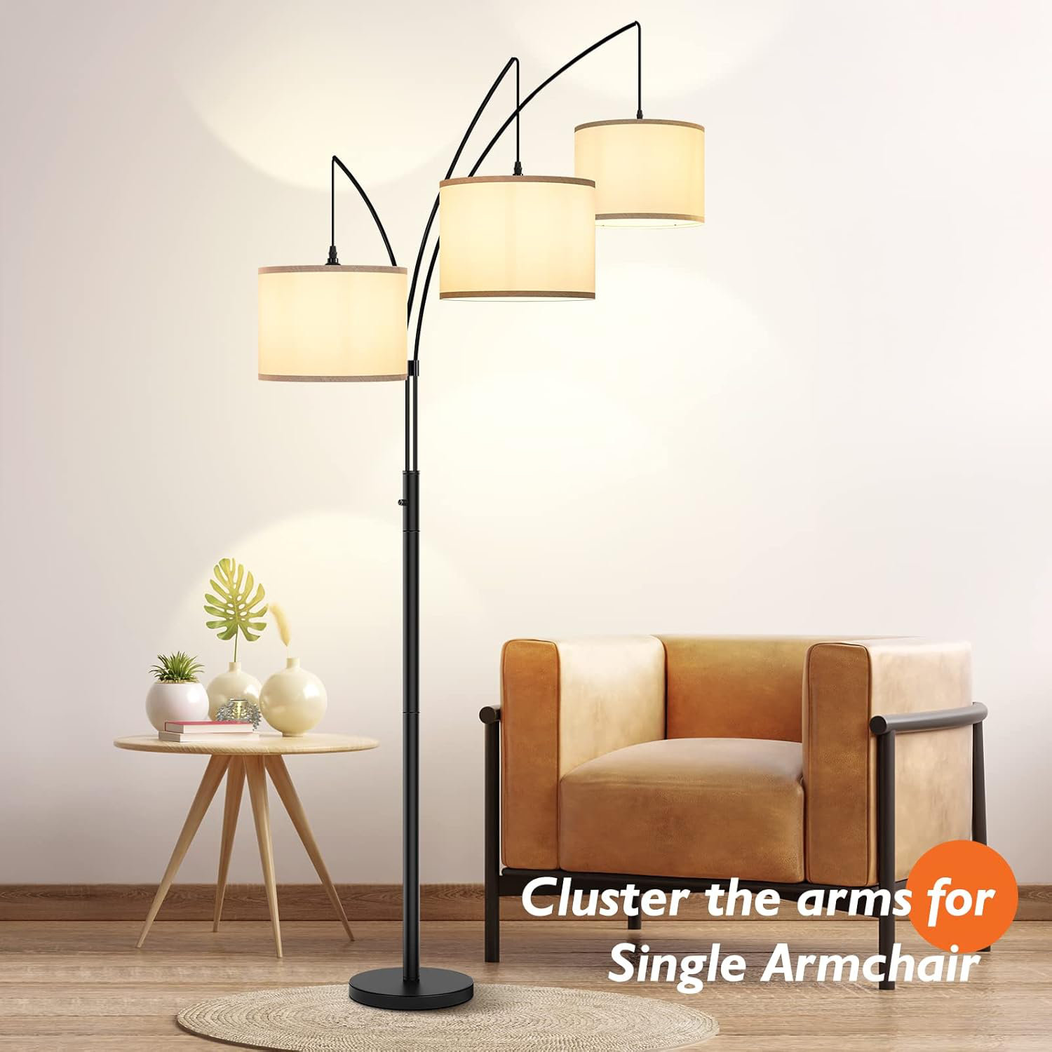 Ebern Designs 3-Light Arched Floor Lamp With Shades And Heavy Base For ...
