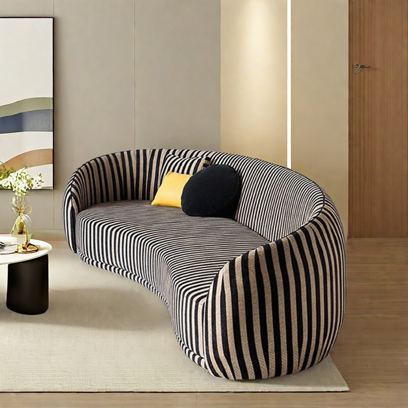 Axis Living Modern Minimalist Curved Striped Fabric Sofa | Wayfair