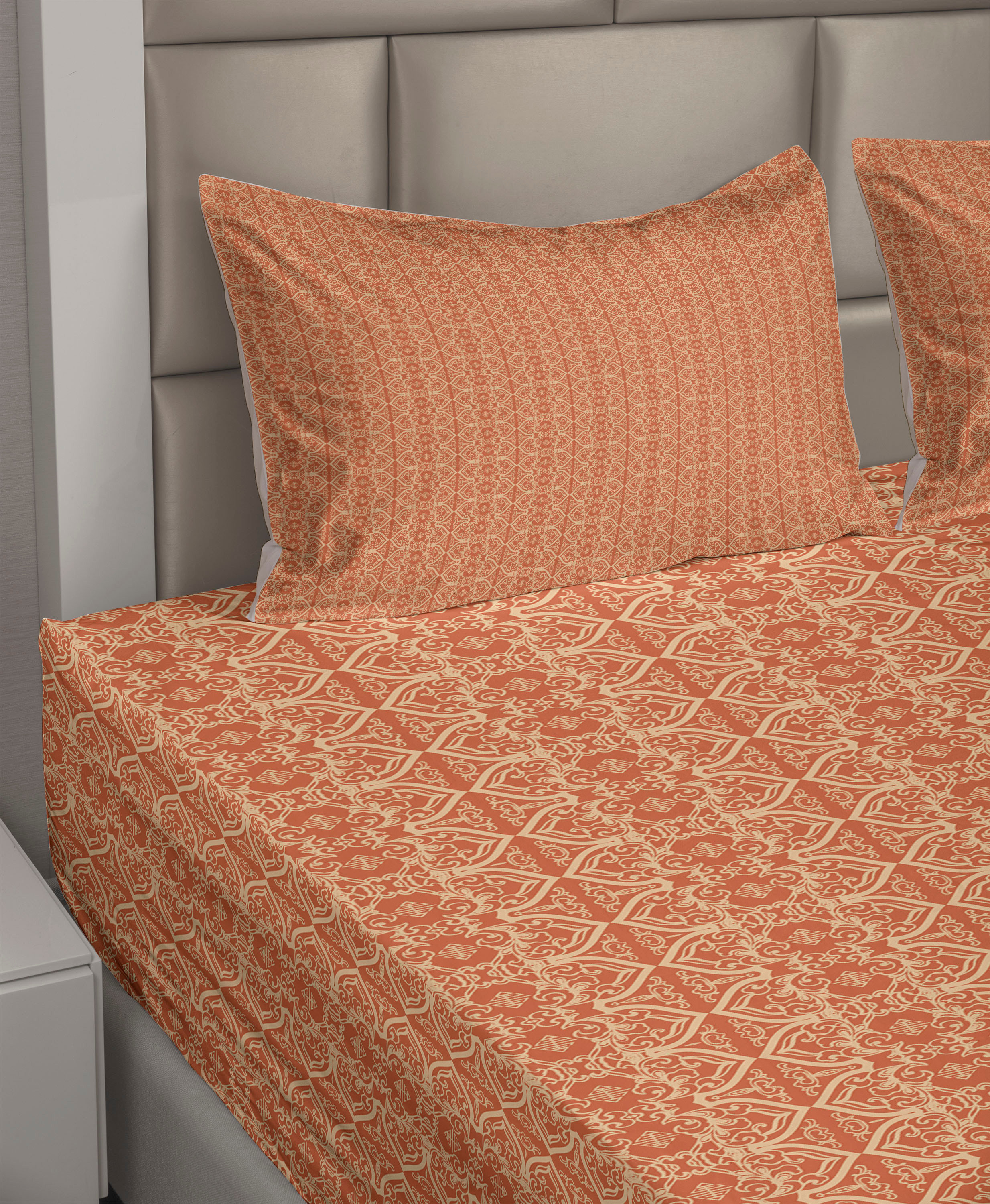 Ambesonne Ethnic Boho Sheet Set Oriental Pattern Floral Burnt Orange ...