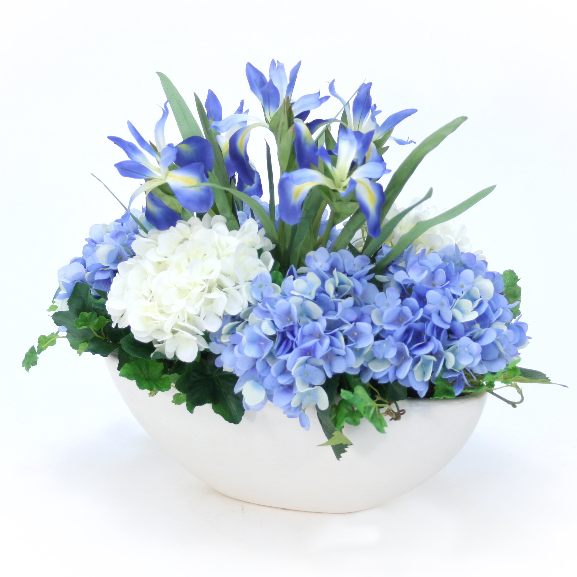 Distinctive Designs Blue Mix Of Hydrangeas And Irises In Oval White ...