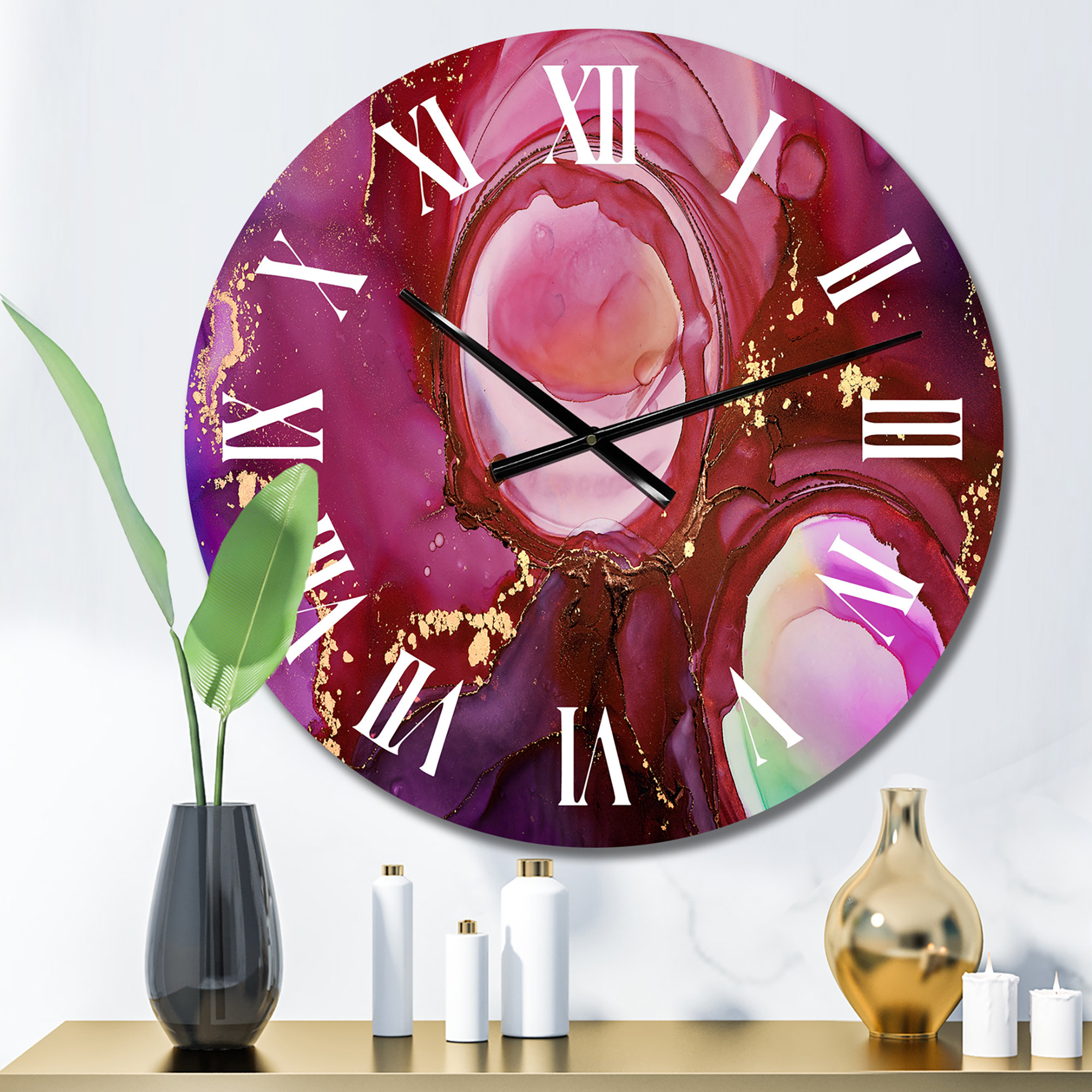 East Urban Home Brown Luxury Abstract Fluid Art VII - Modern Wall Clock ...