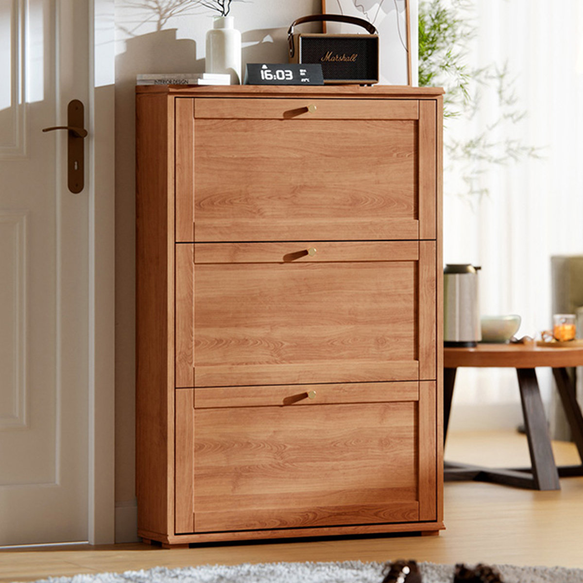 Ebern Designs Walnut Solid wood Shoe Storage | Wayfair