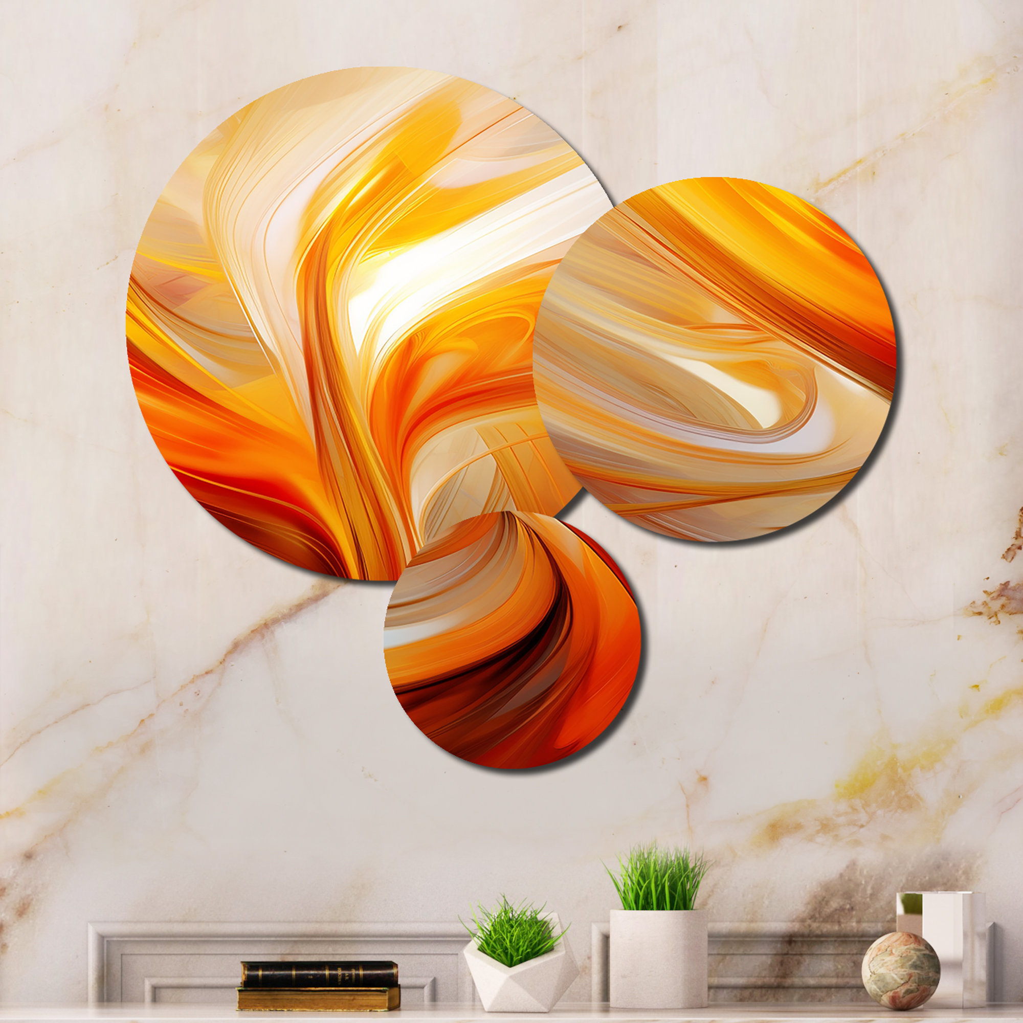 Design Art 3 Orange Abstract Warm Fractal Design VII Wall Decor Set ...