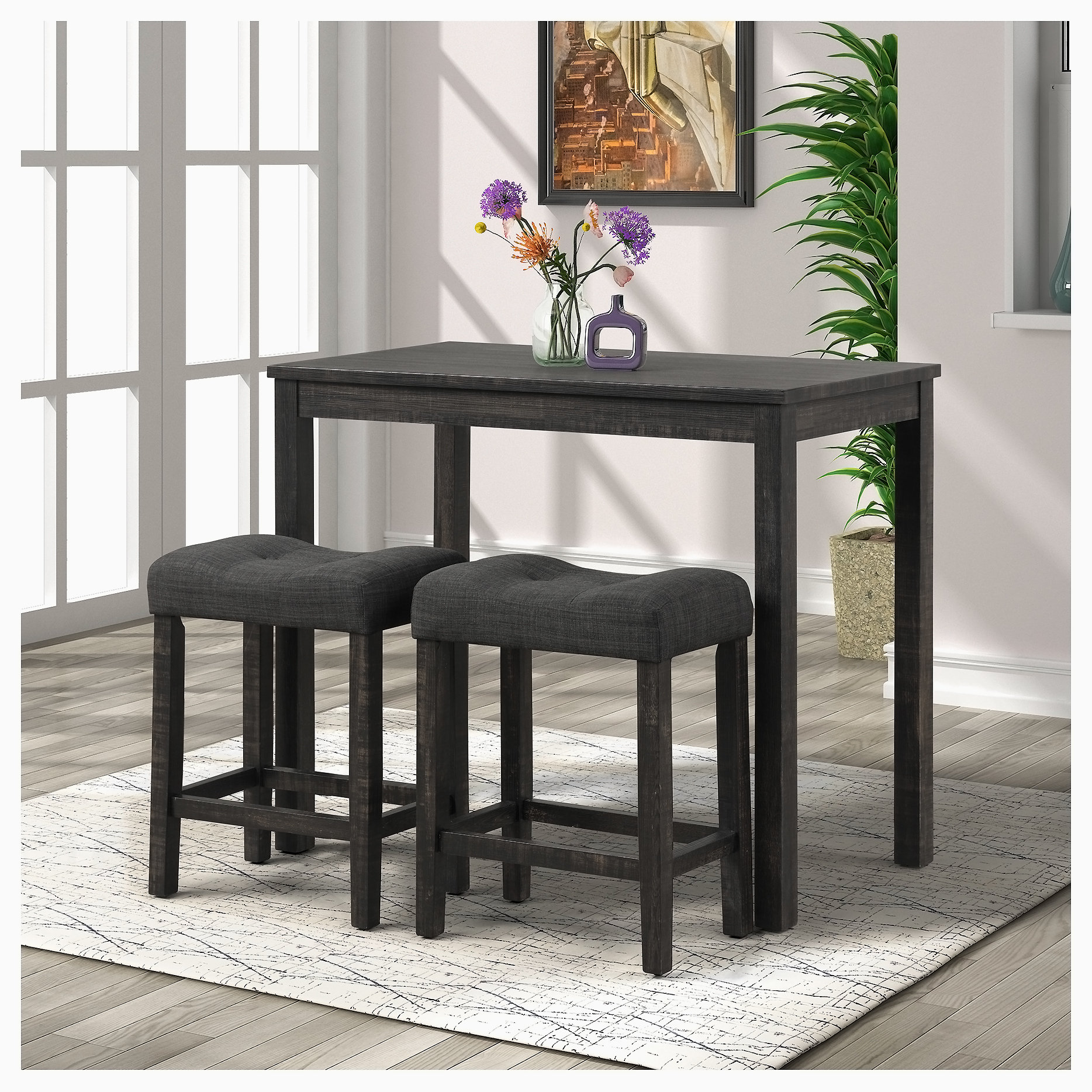 Winston Porter Sora Wood 3-Piece Counter Height Dining Set, Gray | Wayfair