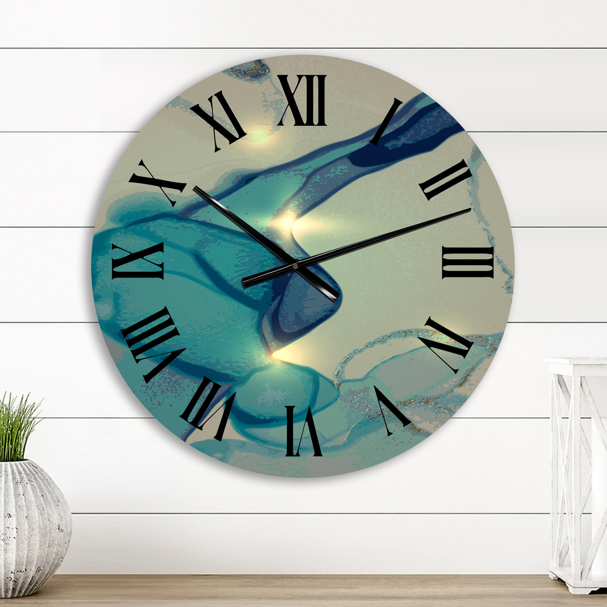 East Urban Home Gold and Fusion Liquid Art I - Glam Wall Clock | Wayfair