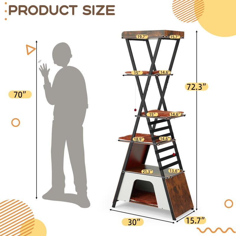 Tucker Murphy Pet™ Wood Cat Tree Tower With Washable Cat Cushions ...