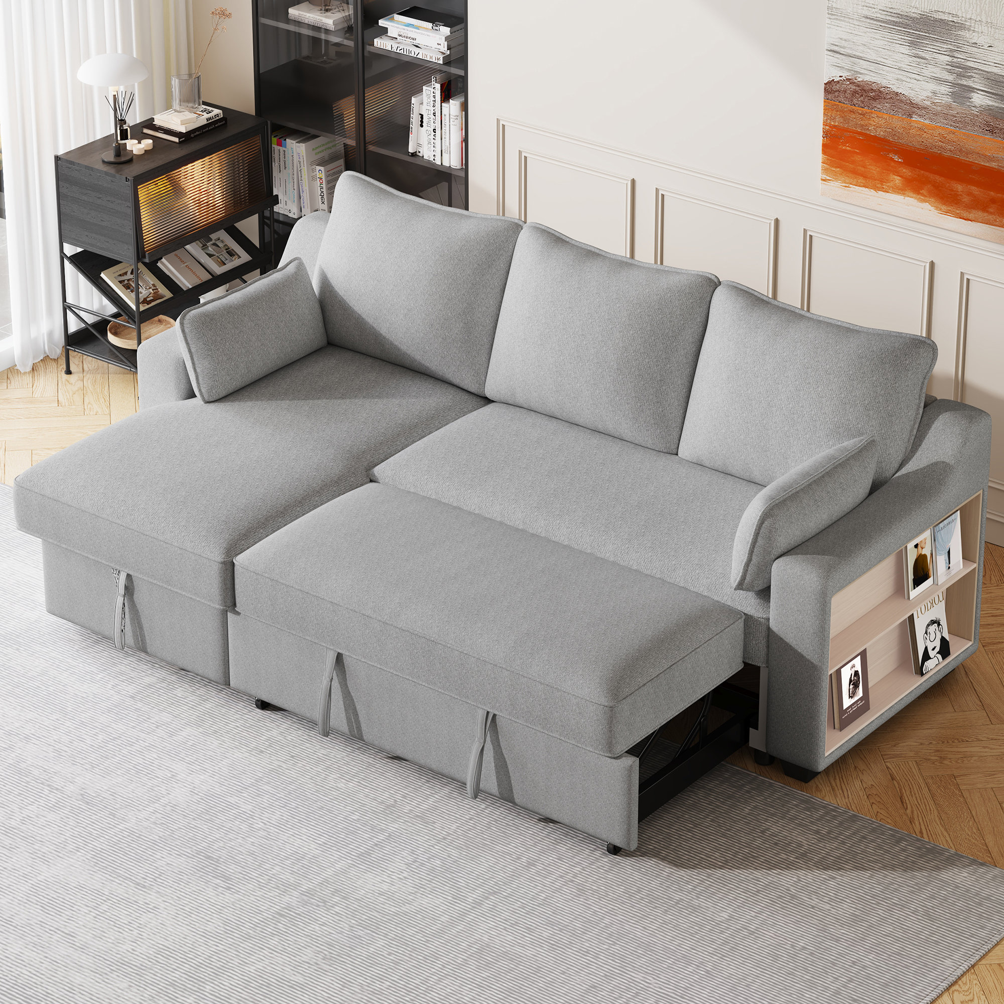 Red Barrel Studio® Ariel 90" Pull-Out Sleeper Sofa with Storage Chaise ...