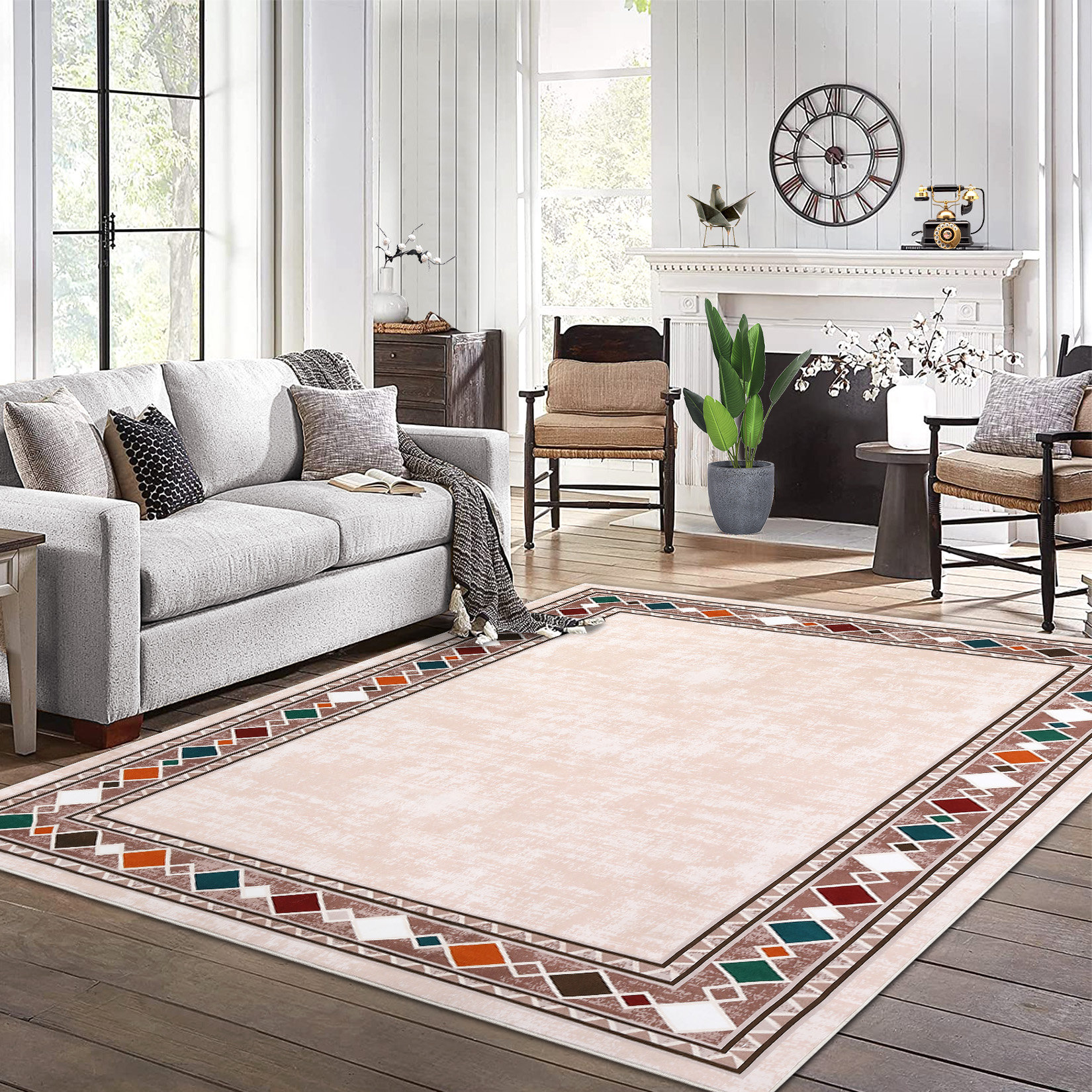 Dakota Fields Rug Washable Long Hallway Rug Modern Bordered Rug Soft ...