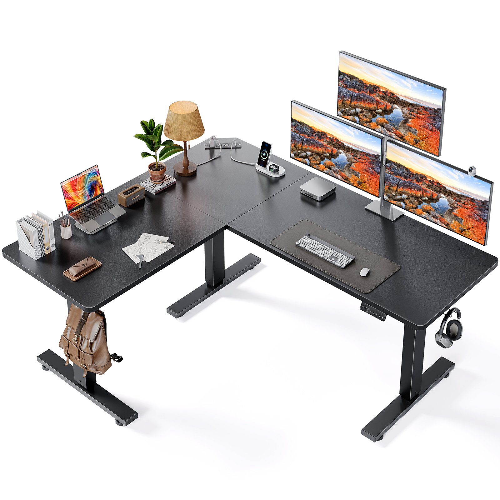 Inbox Zero L-shaped Standing Desk – Adjustable Height Electric Desk ...