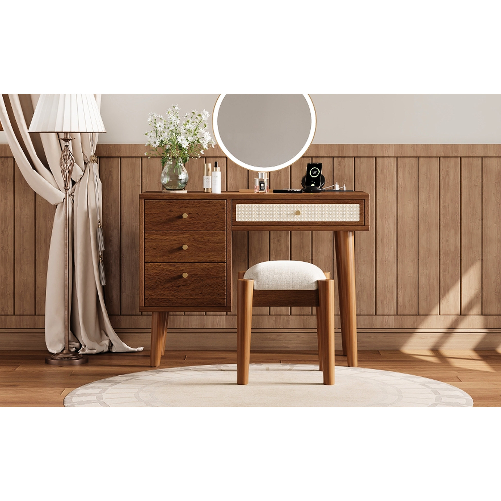 George Oliver Wooden Dressing Table With 4 Drawers, Charging Plug ...