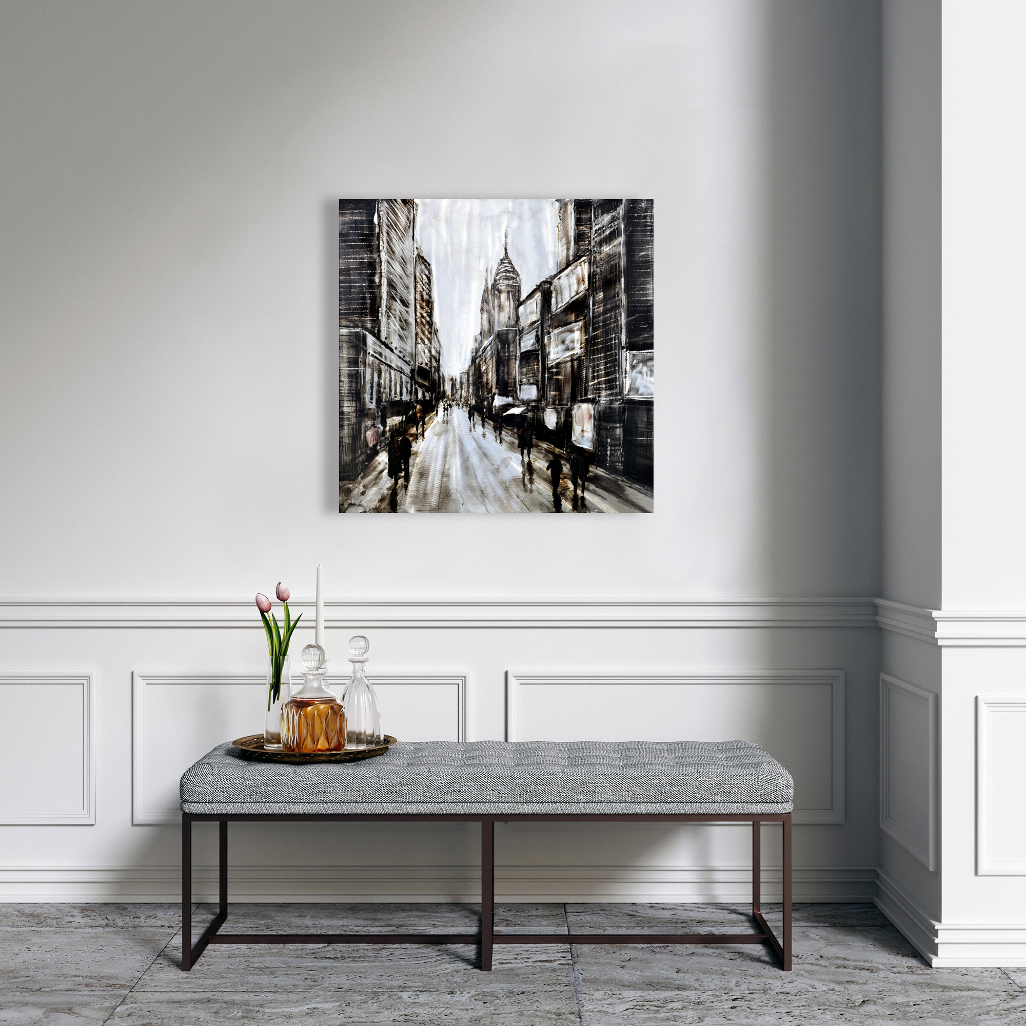 Begin Edition International Inc. Busy gray street - Brown Modern canvas ...