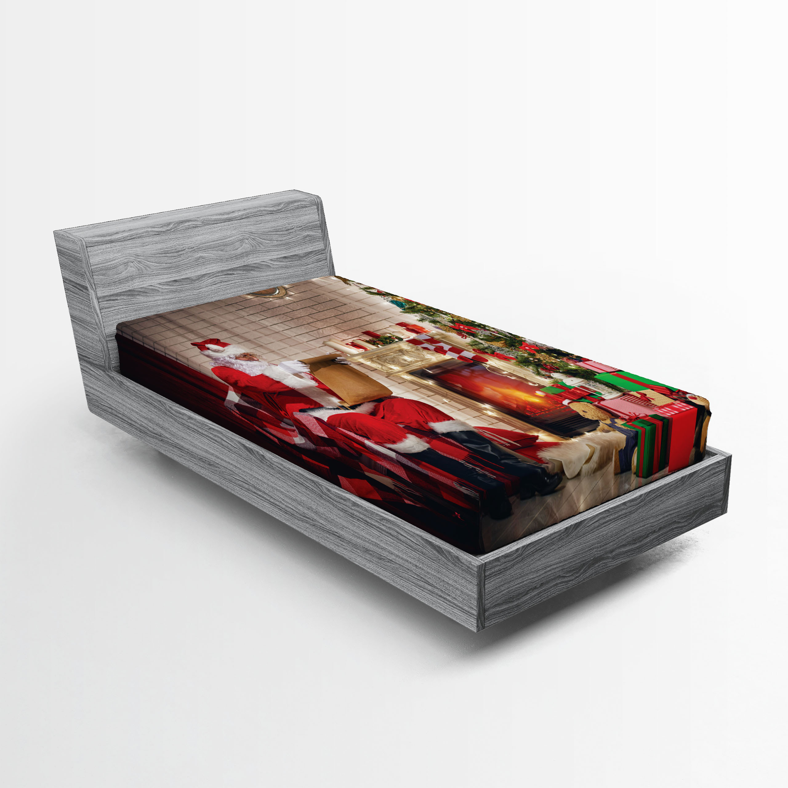 Ambesonne Santa Fitted Sheet 2-Pack Santa Reading Letter Home ...