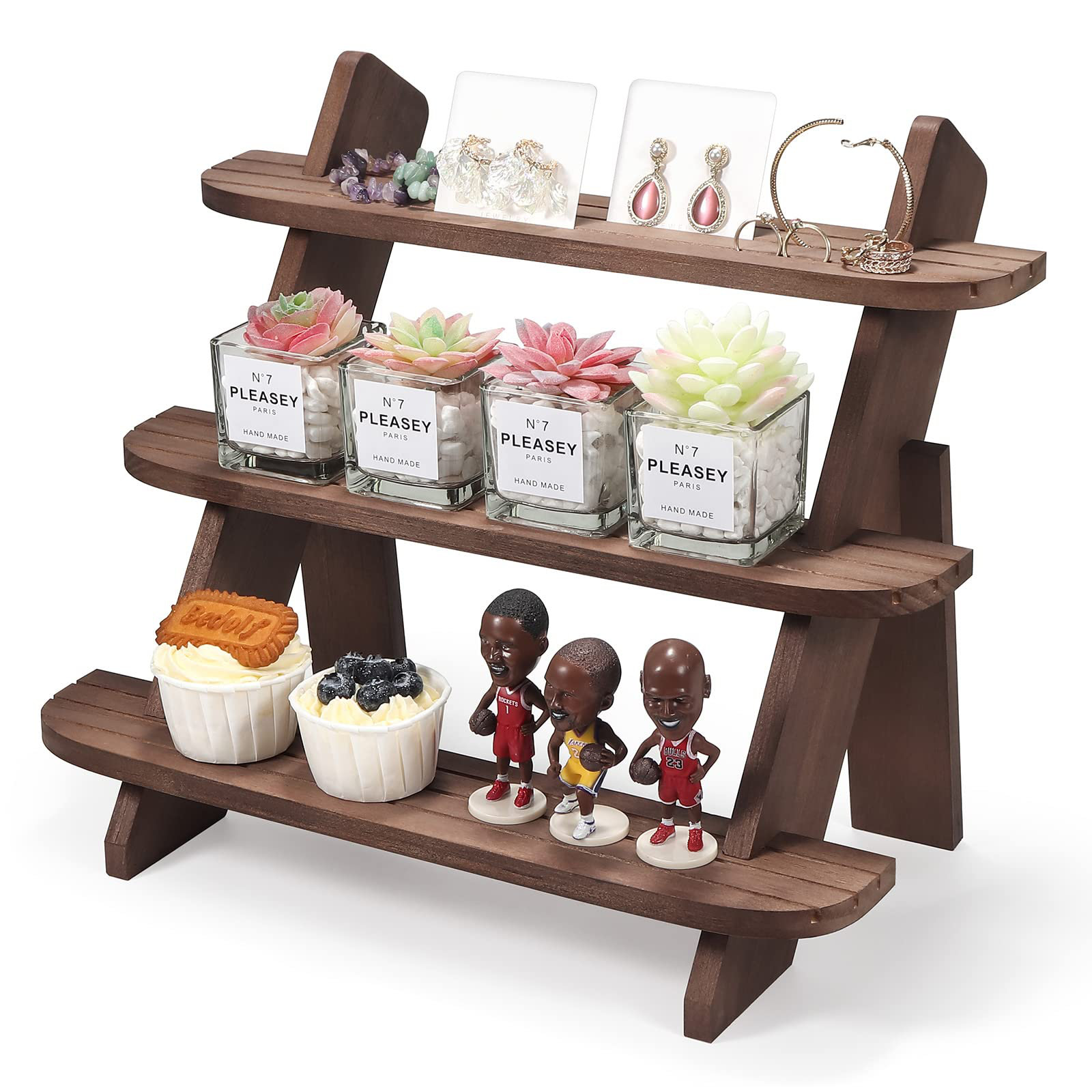 Gracie Oaks Wooden Display Riser,3 Tier Earring & Ring Holder Stands ...