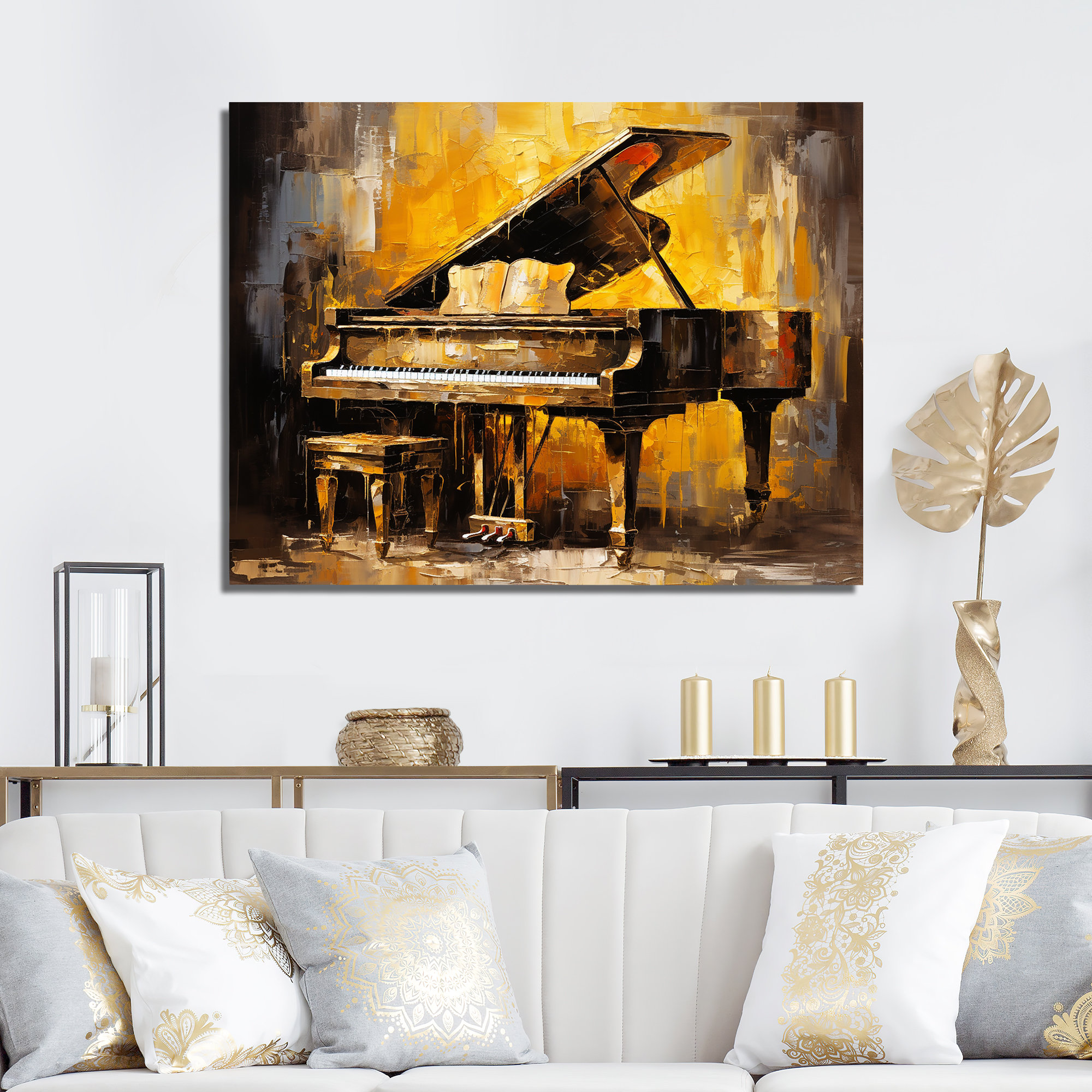 Design Art Yellow And Black Piano Jazzed Keys II - Piano Canvas Prints ...