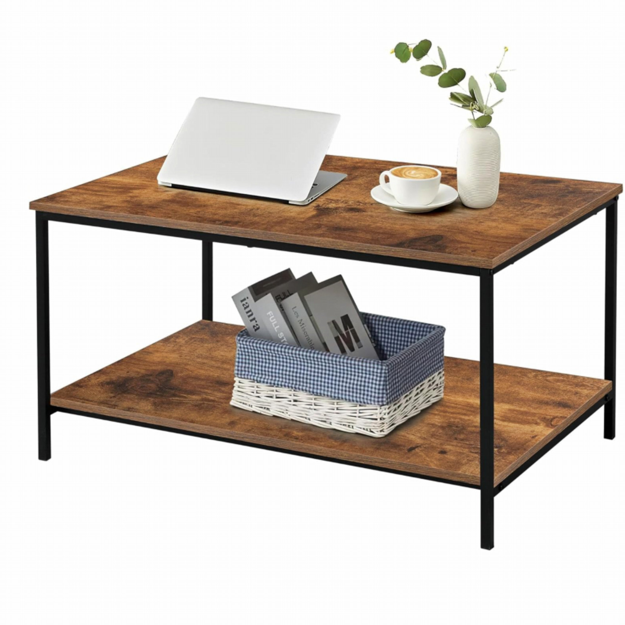17 Stories Small Rectangle Coffee Table With Storage Shelf | Wayfair