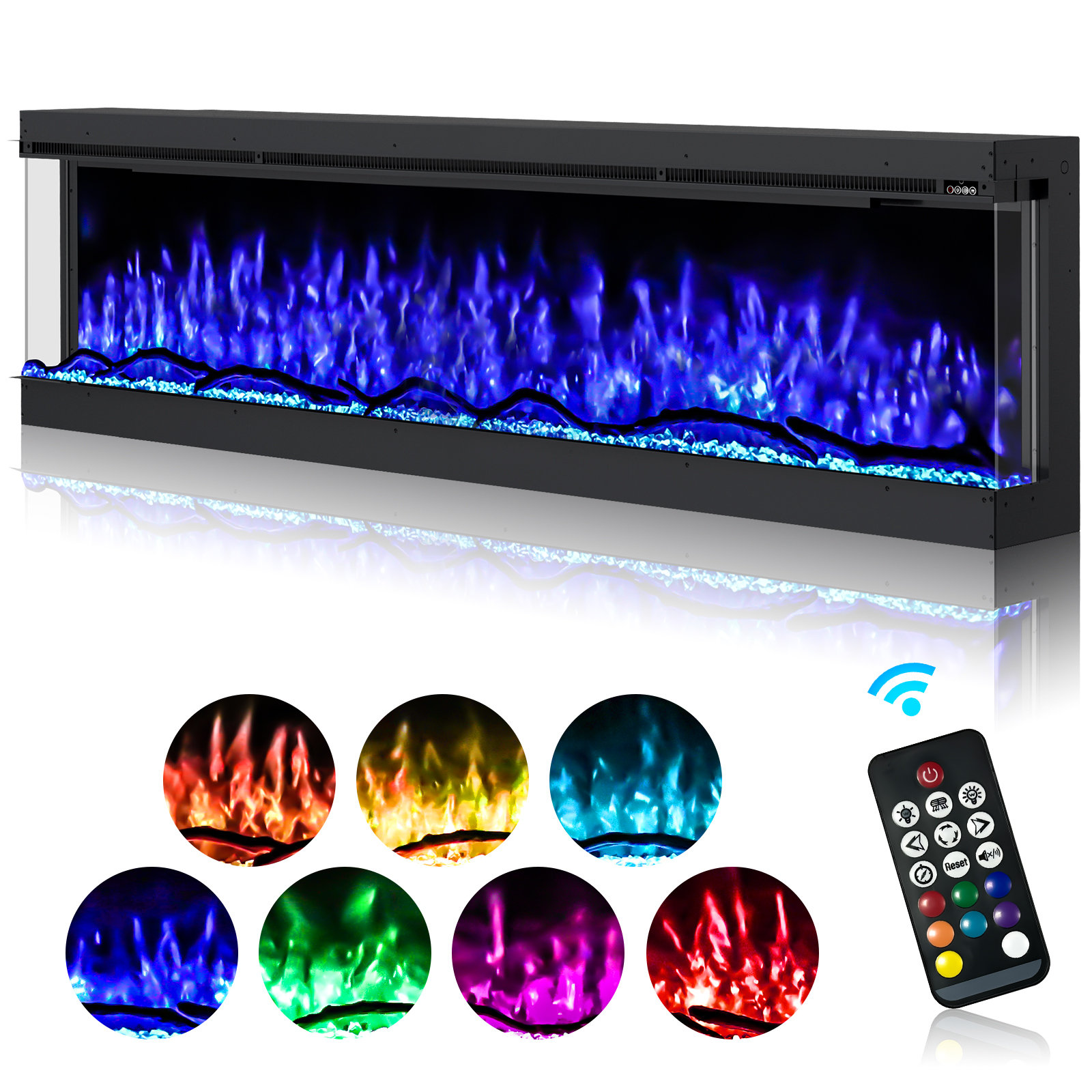 Symple Stuff Othoson 3 Sided Electric Fireplace, Remote Control ...