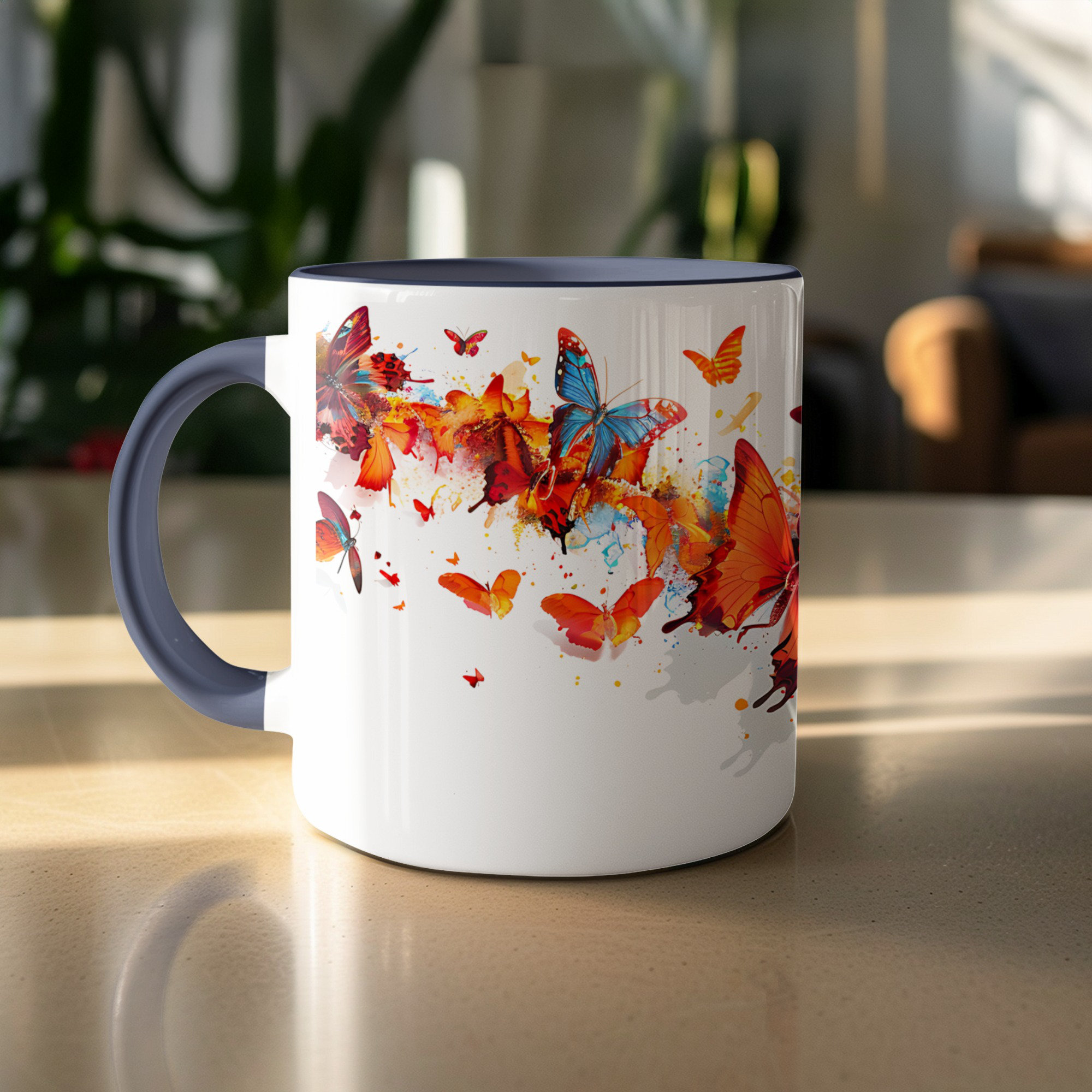 East Urban Home Butterfly Design 11oz Accent Mug – White Ceramic Coffee ...