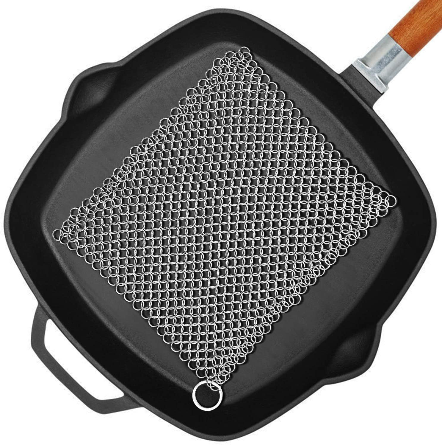 Amagabeli 8” x 8” 316 Stainless Steel Cast Iron Cleaner Chainmail ...