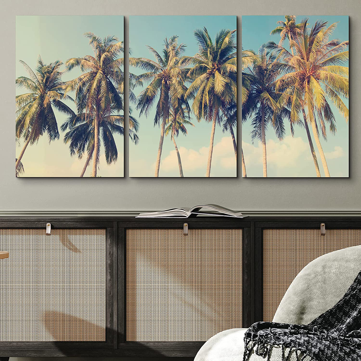 IDEA4WALL Tropical Palm Vintage Tropical Palm Trees on a Beach - 3 ...