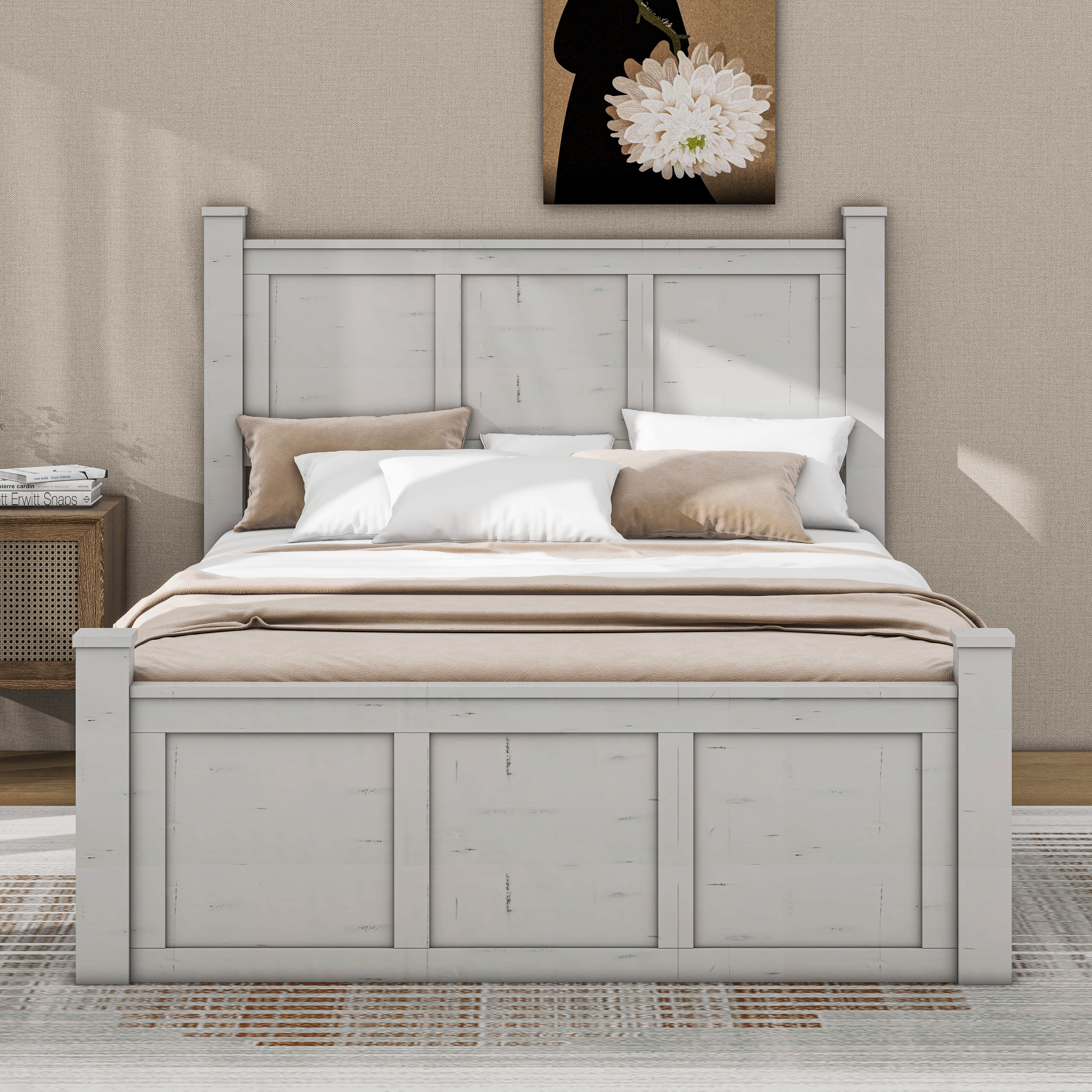 Cosmic Farmhouse Style Wood Panel Bed Frame With Storage Drawers ...