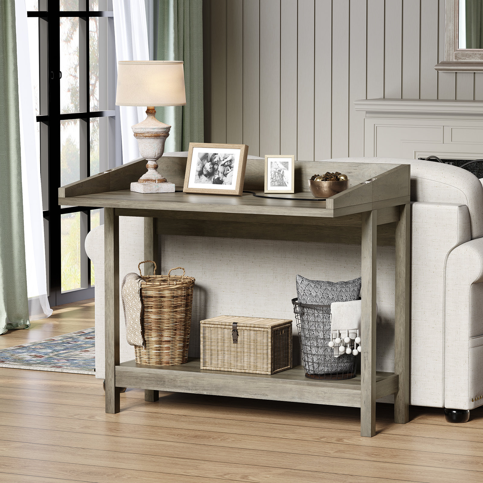 Winston Porter Foldable Accent Console Table with Charging Station ...