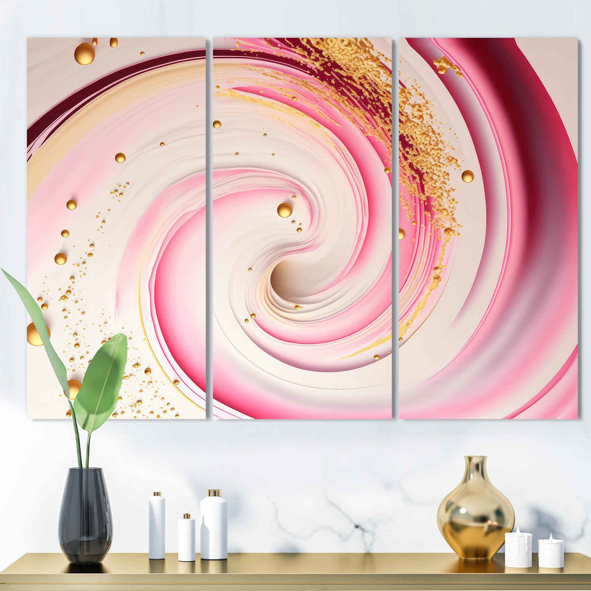 Mercer41 Dolories Pink and Gold Abstract Circles I - 3 Piece Print ...