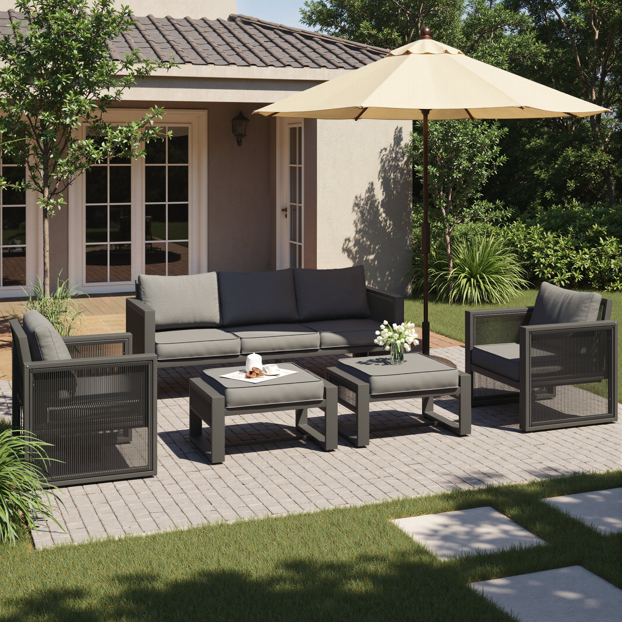 Latitude Run® Harloe 5-Person Aluminum Patio Conversation Set With ...