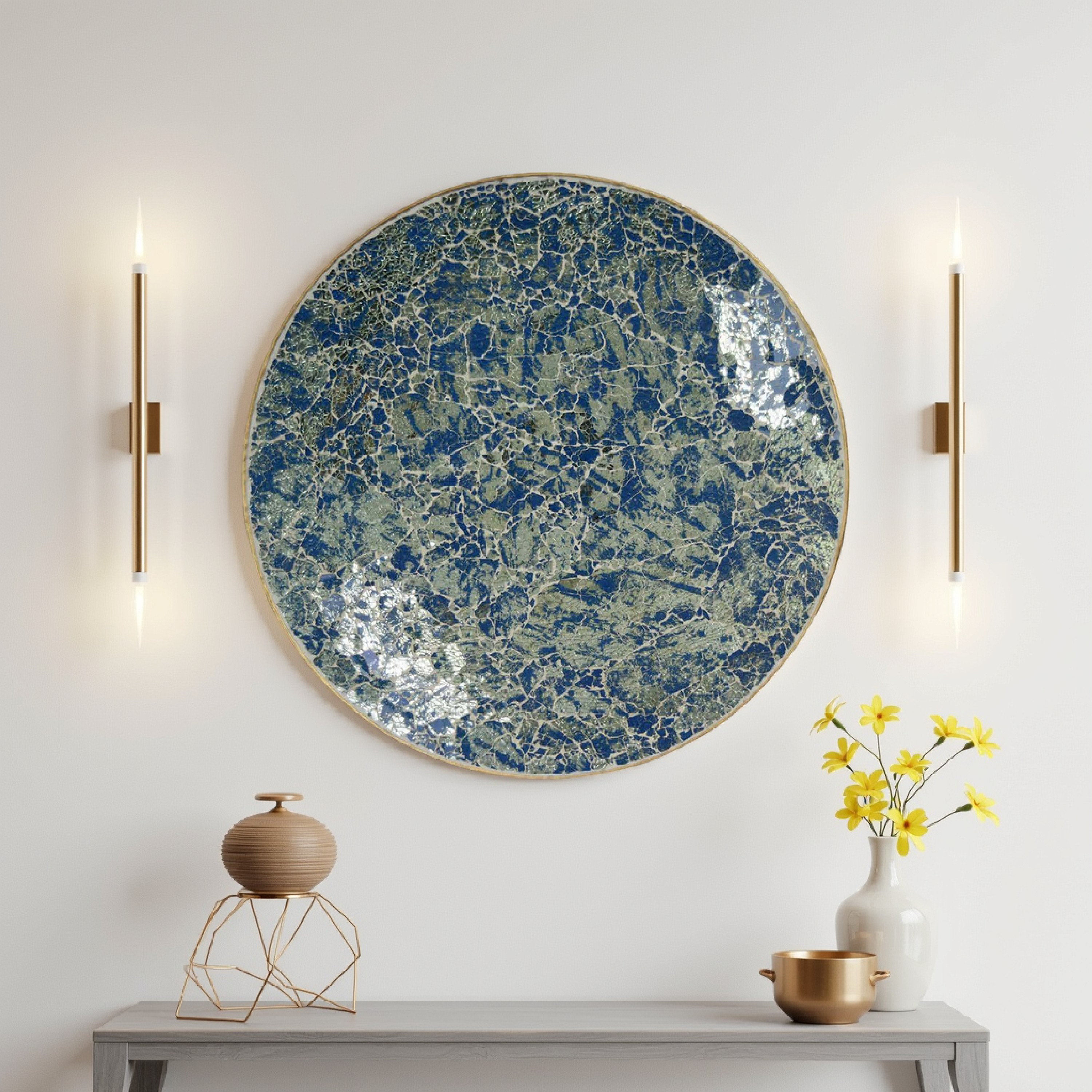 Benjara Qwin Decorative Wall Platter, 24 Inch Mirror Mosaic Pattern ...