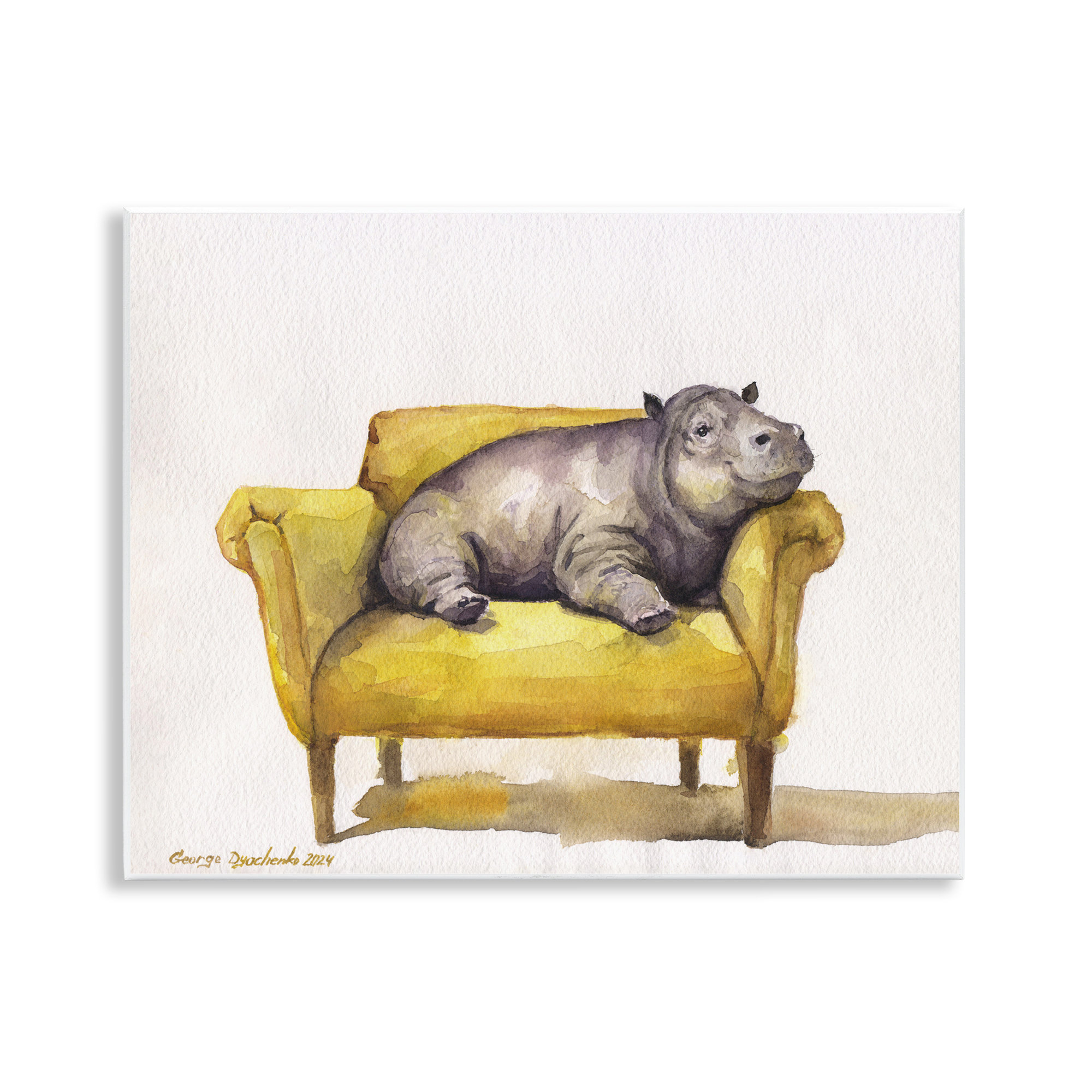 Dakota Fields Hippo on Yellow Chair Wall Plaque Art by George Dyachenko ...