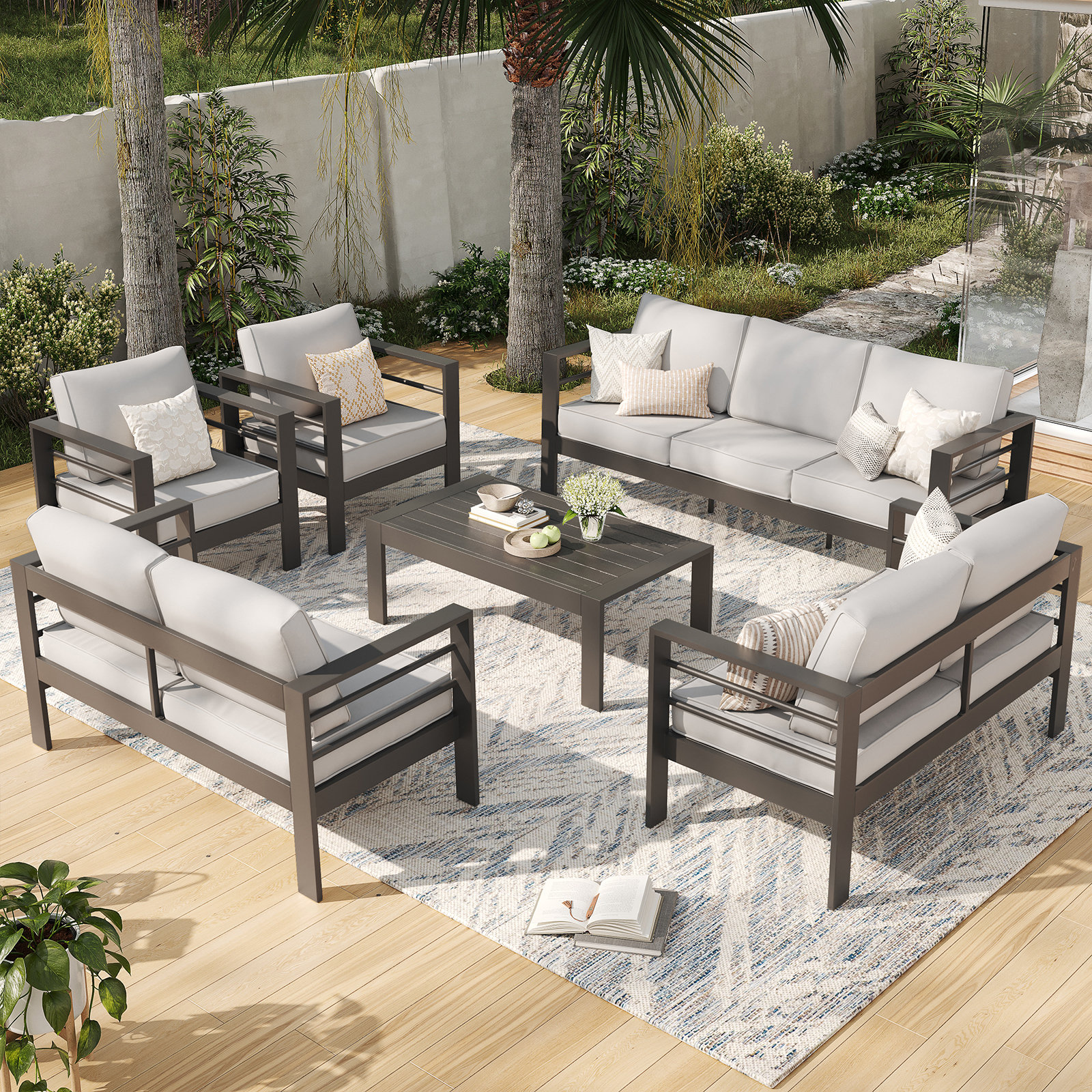 Latitude Run® Tashiya 9 - Person Outdoor Seating Group with Cushions ...