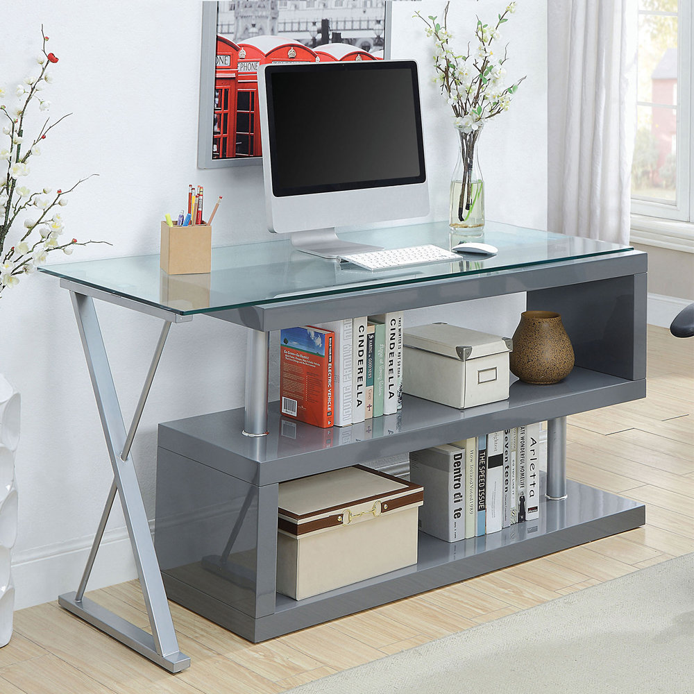 Orren Ellis Evee Glass Top Metal Base Executive Desk - Wayfair Canada
