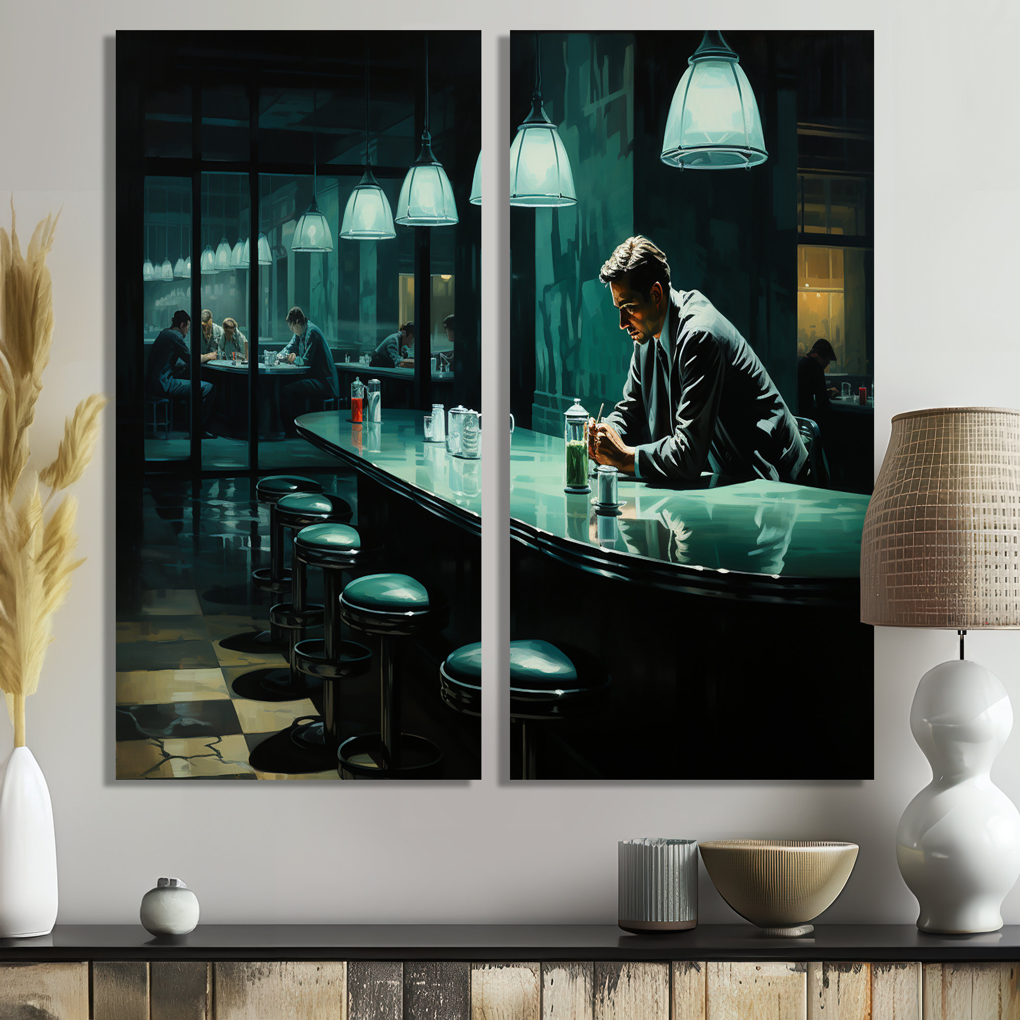 Lark Manor™ Masterpiece Nighthawks By Edward II - Modern Wall Decor ...