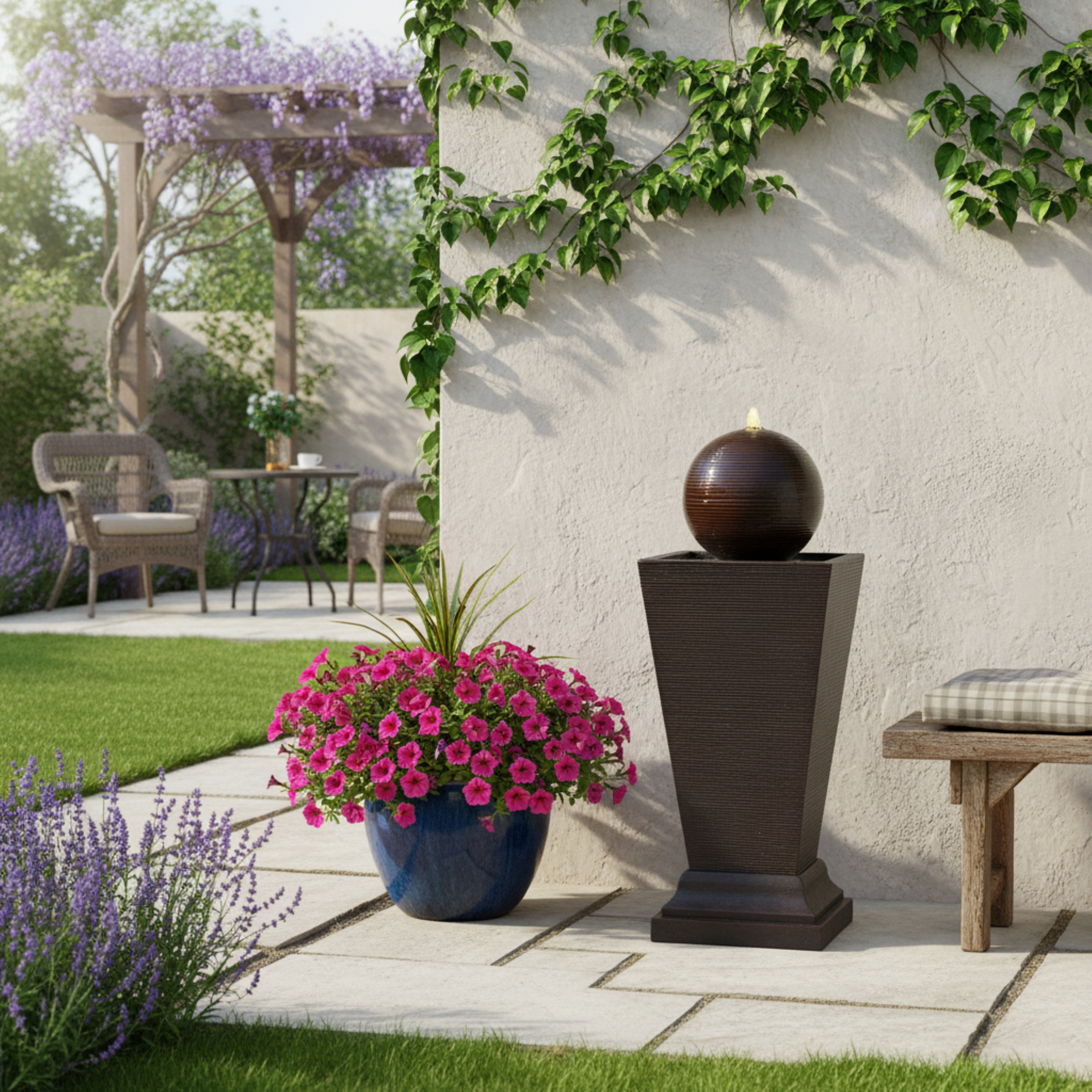Foundry Select 35.5-Inch Tall Column Outdoor Fountain with Sphere ...
