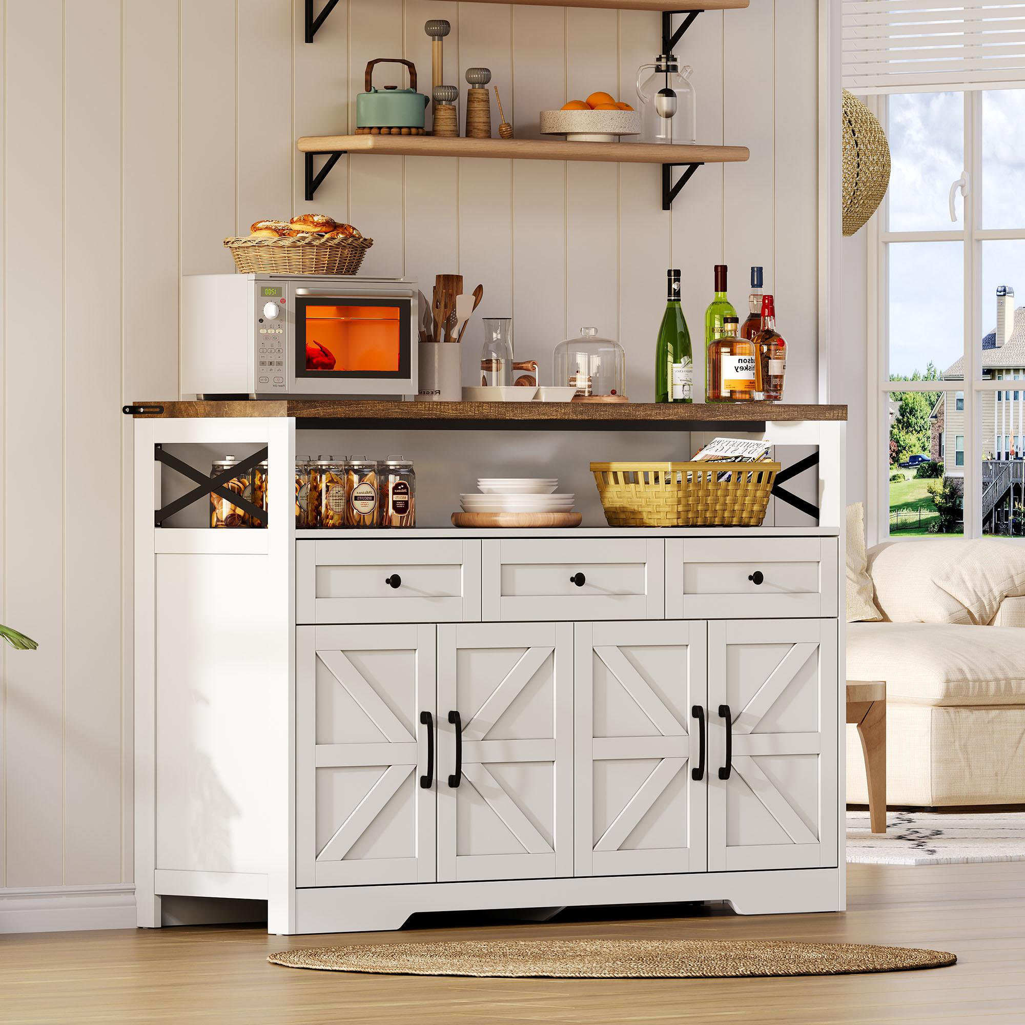 August Grove Kitchen Island With 4 Doors And 3 Drawers White | Wayfair ...