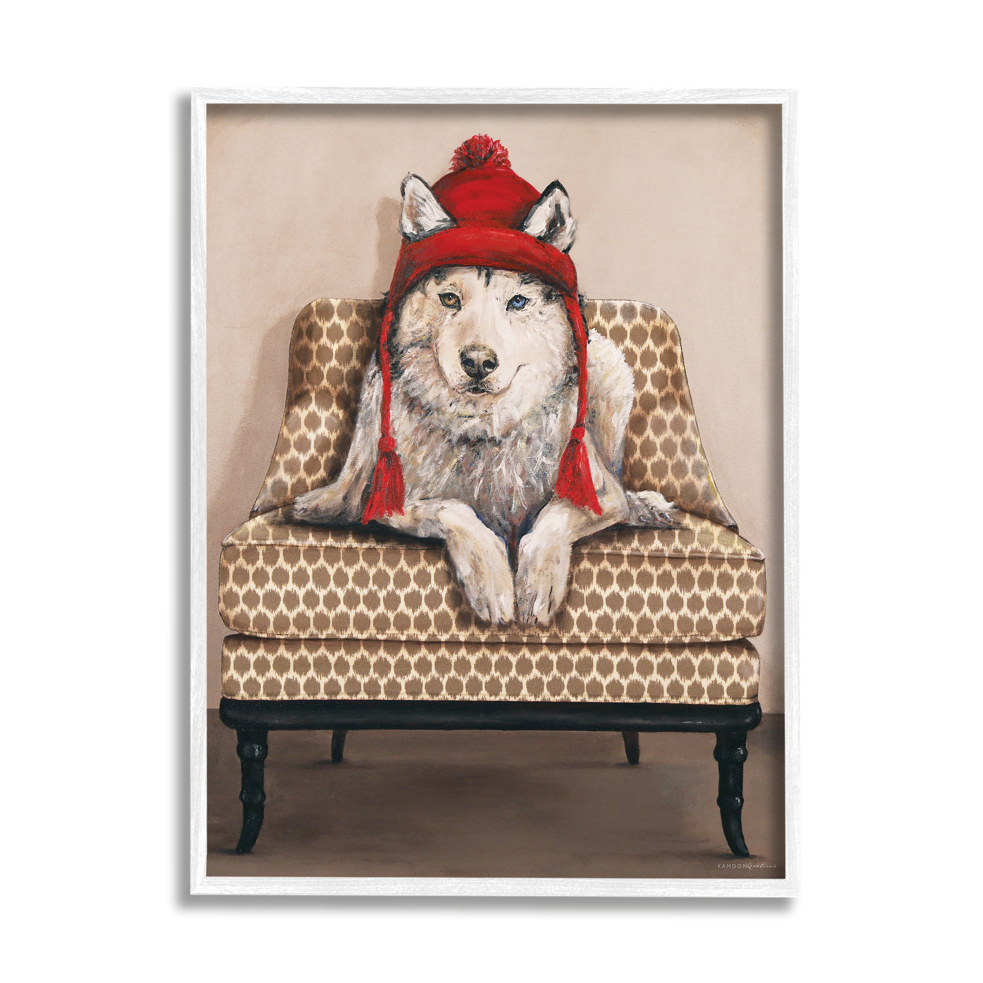 Stupell Industries Winter Husky Red Pom Hat Chic Livingroom Chair Grey ...