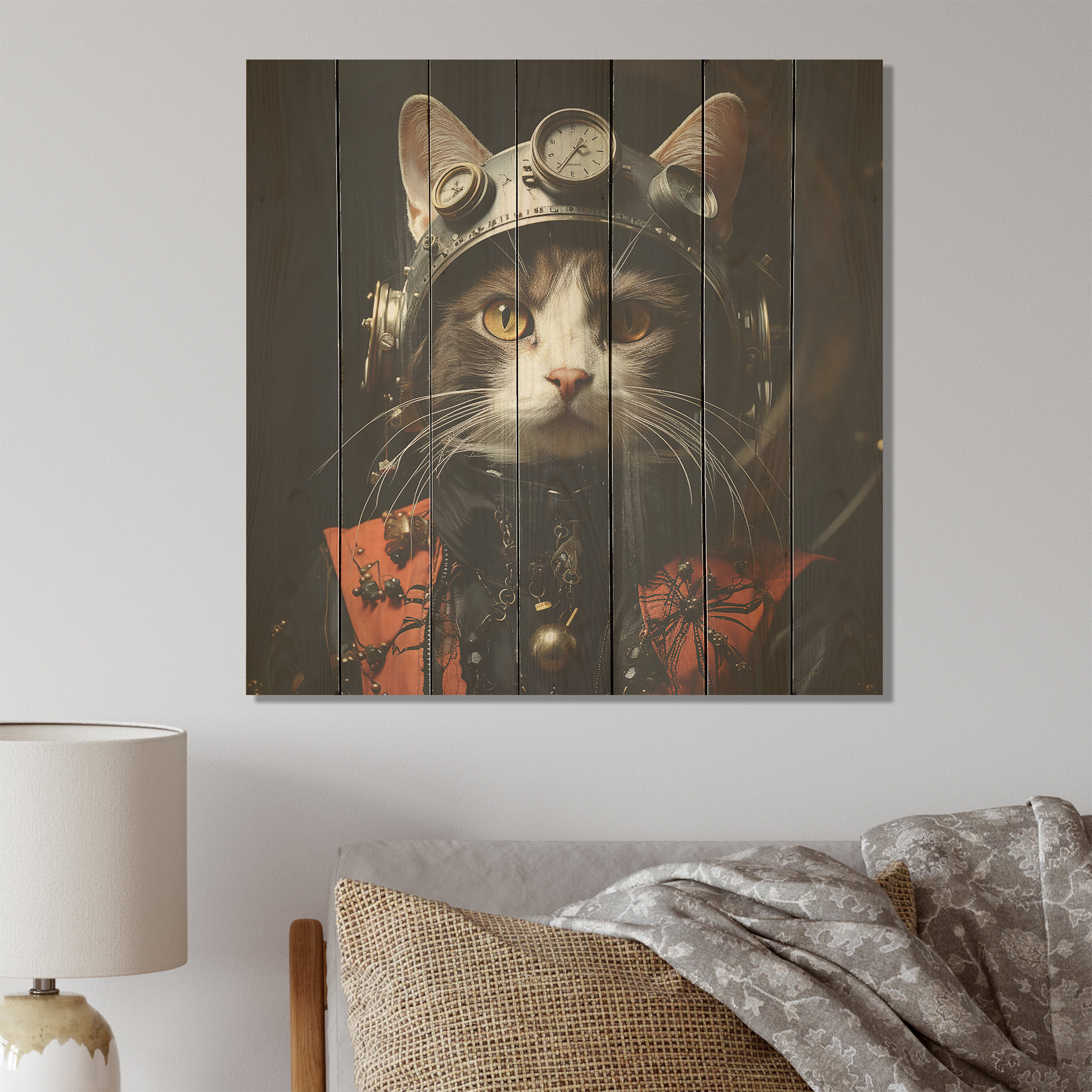 Trinx Fighter Jet Cat - Cat On Wood Print | Wayfair