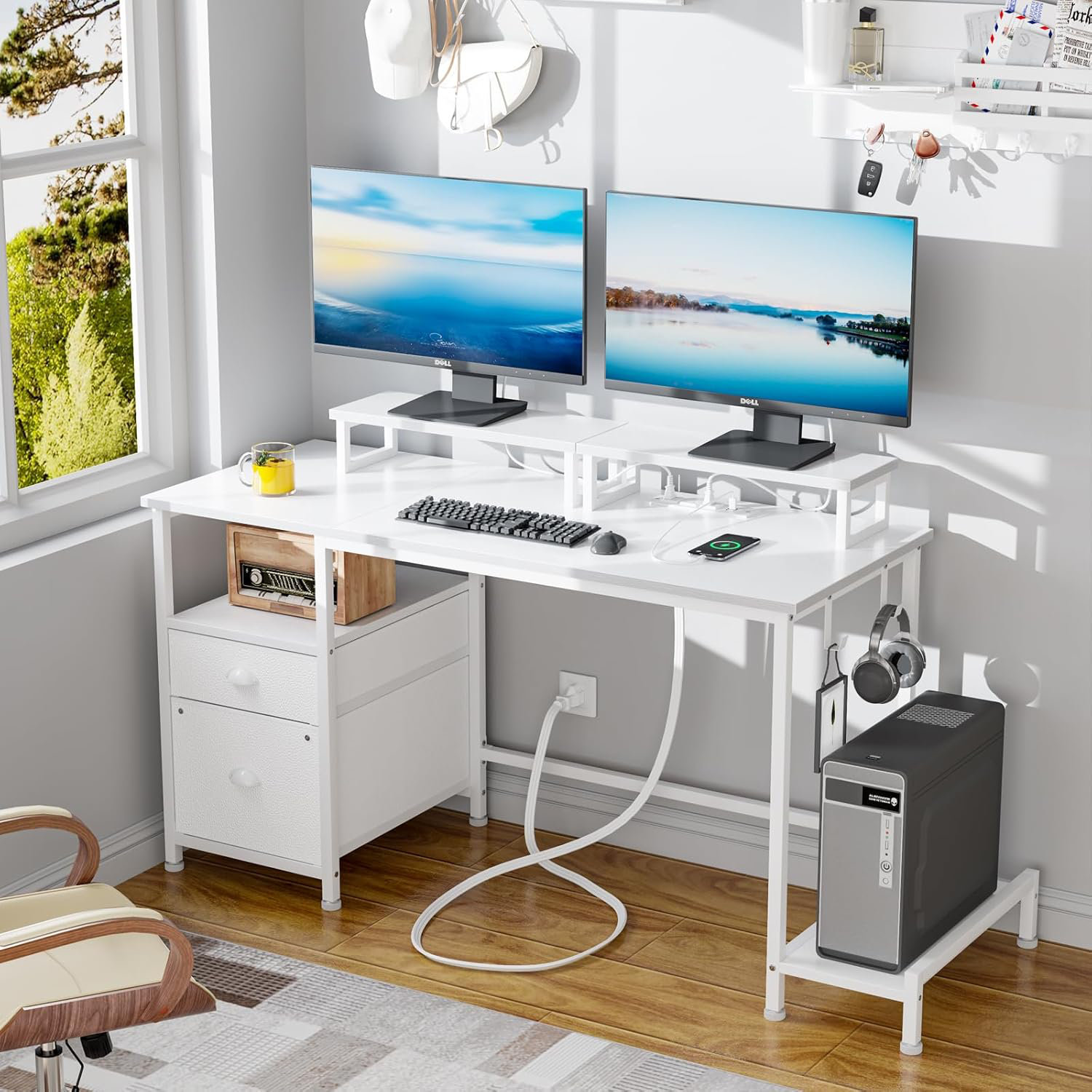 17 Stories Computer Desk with Drawer and Power Outlets | Wayfair