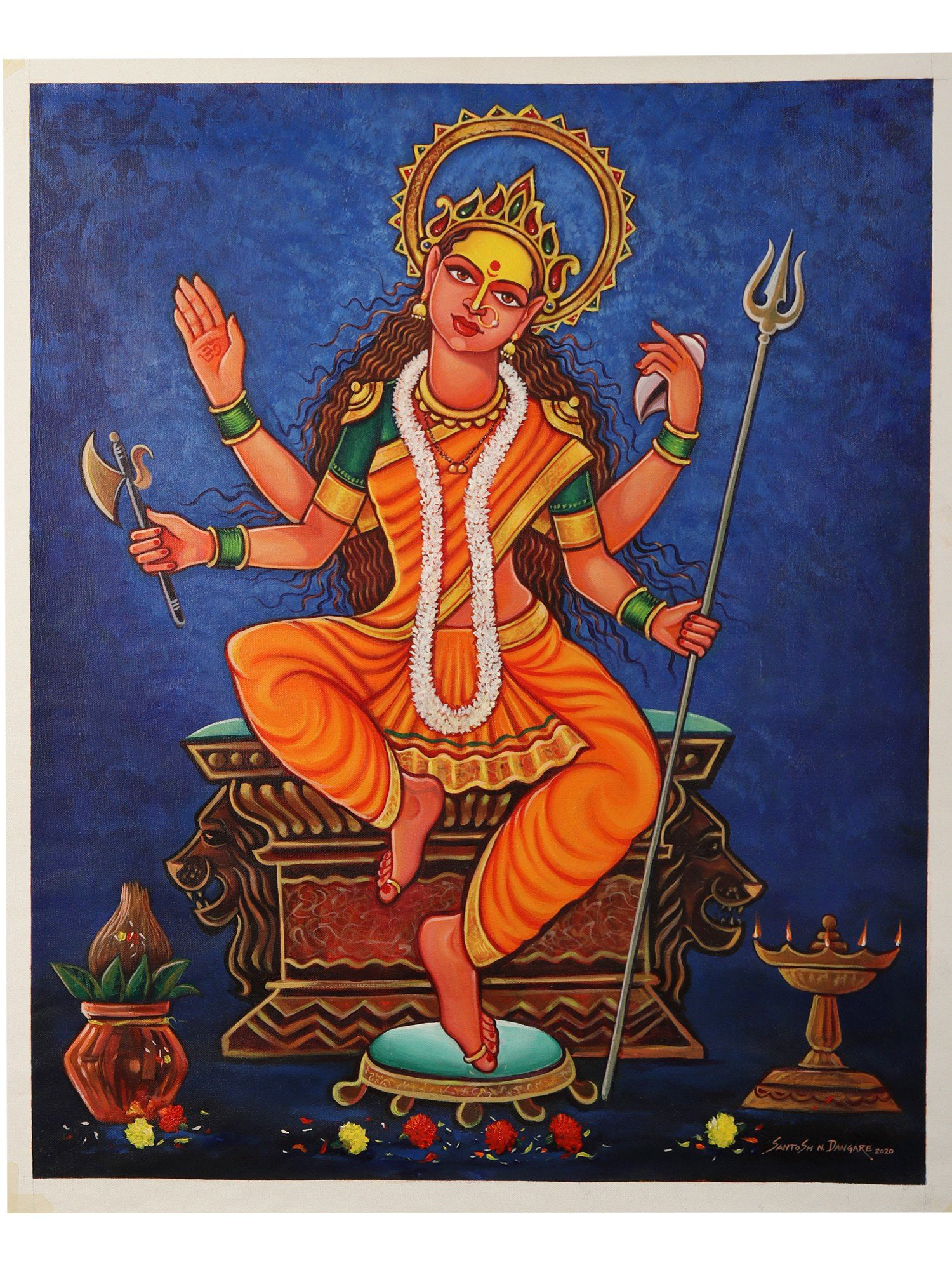 Exotic India Sitting Durga On Aasana | Acrylic On Canvas | Wayfair